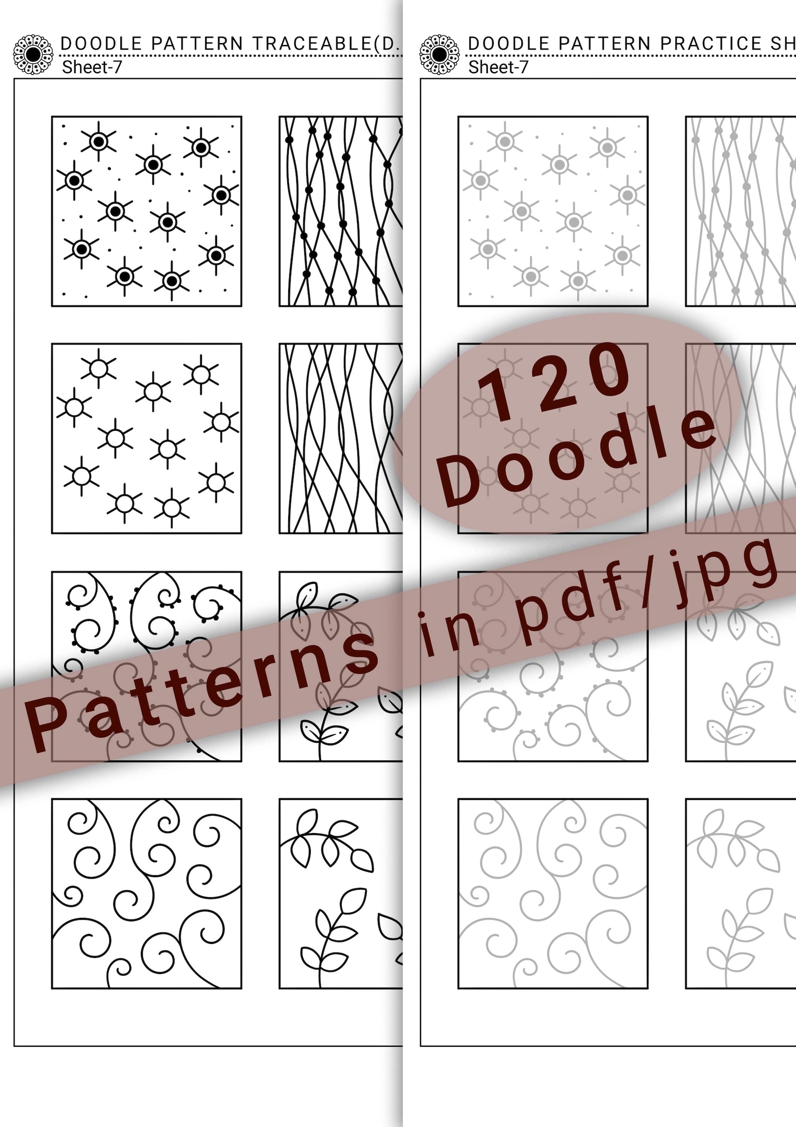 120 Easy Basic Doodle Patterns to Practice in PDF/JPG for Relaxation ...