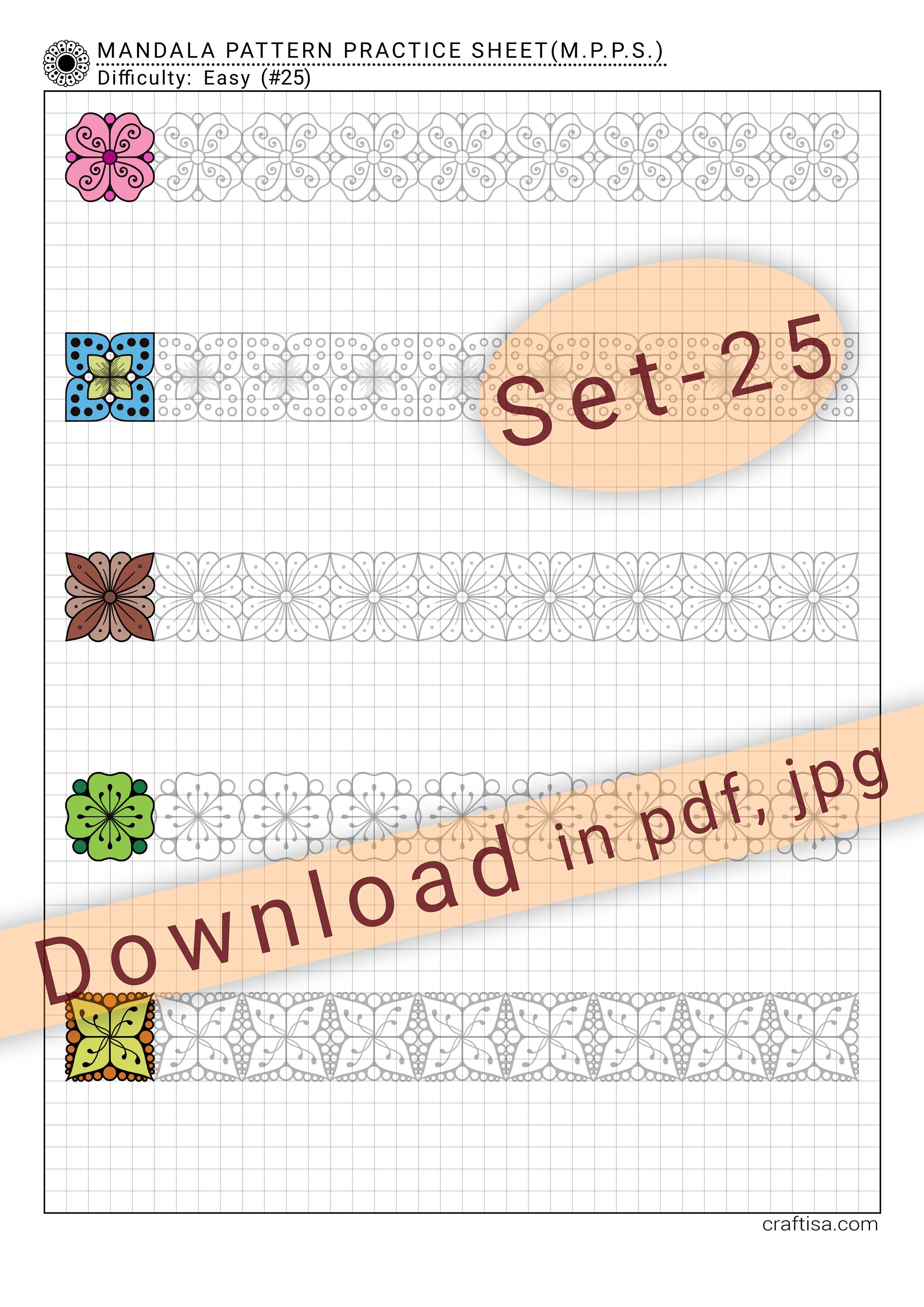 8 Mandala Practice Sheets (set-25) in PDF/JPG for Coloring Mandala ...