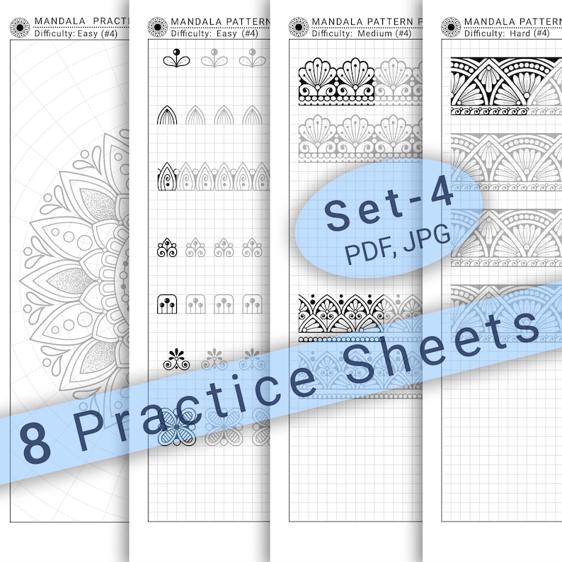8 Mandala Practice Sheets set-4 in PDF/JPG for Mandala Practice and Art ...