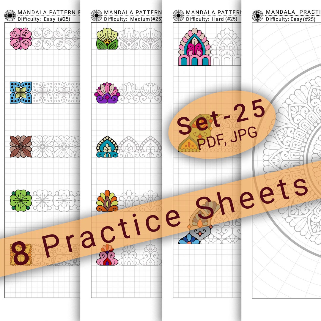 8 Mandala Practice Sheets (set-25) in PDF/JPG for Coloring Mandala ...