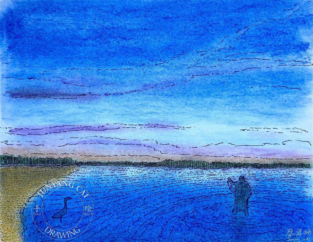 Landscape Beach Color Pencil Drawing Ocean Wall Art Decor for - Etsy