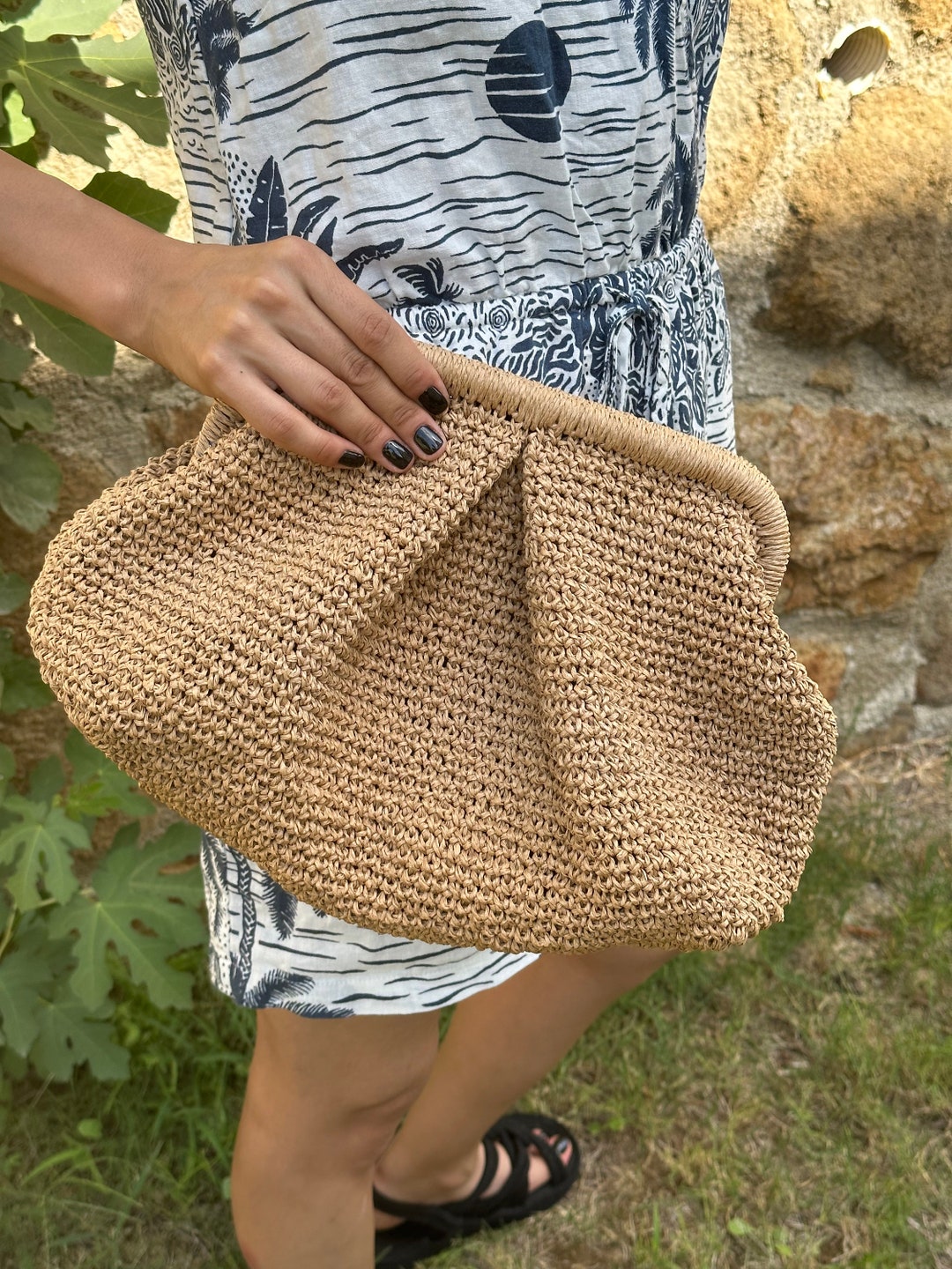 Natural Raffia Handmade Clutch, Crocheted Summer Clutch, Summer Raffia ...