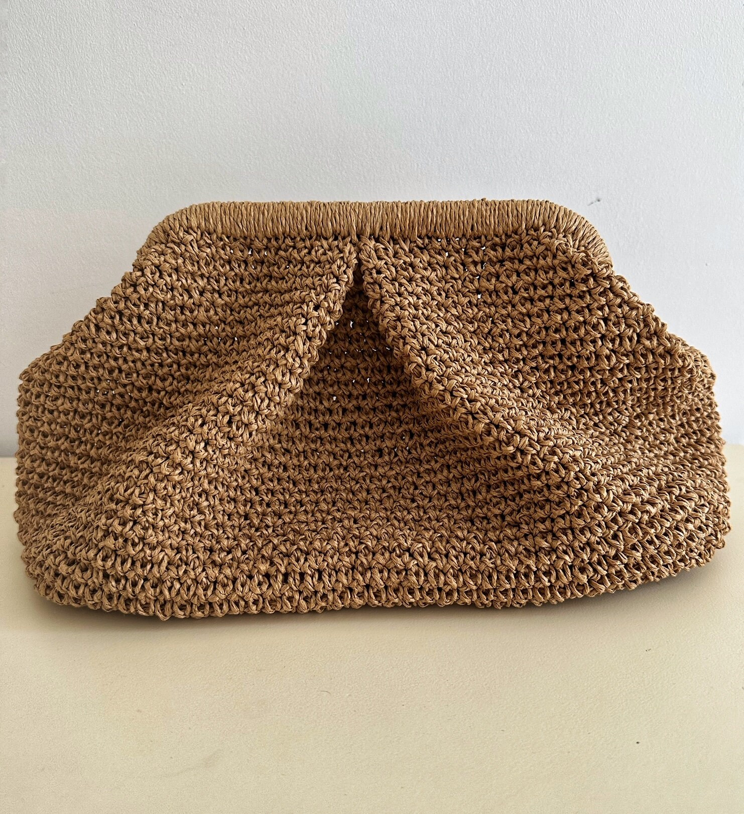 Natural Raffia Handmade Clutch, Crocheted Summer Clutch, Summer Raffia ...