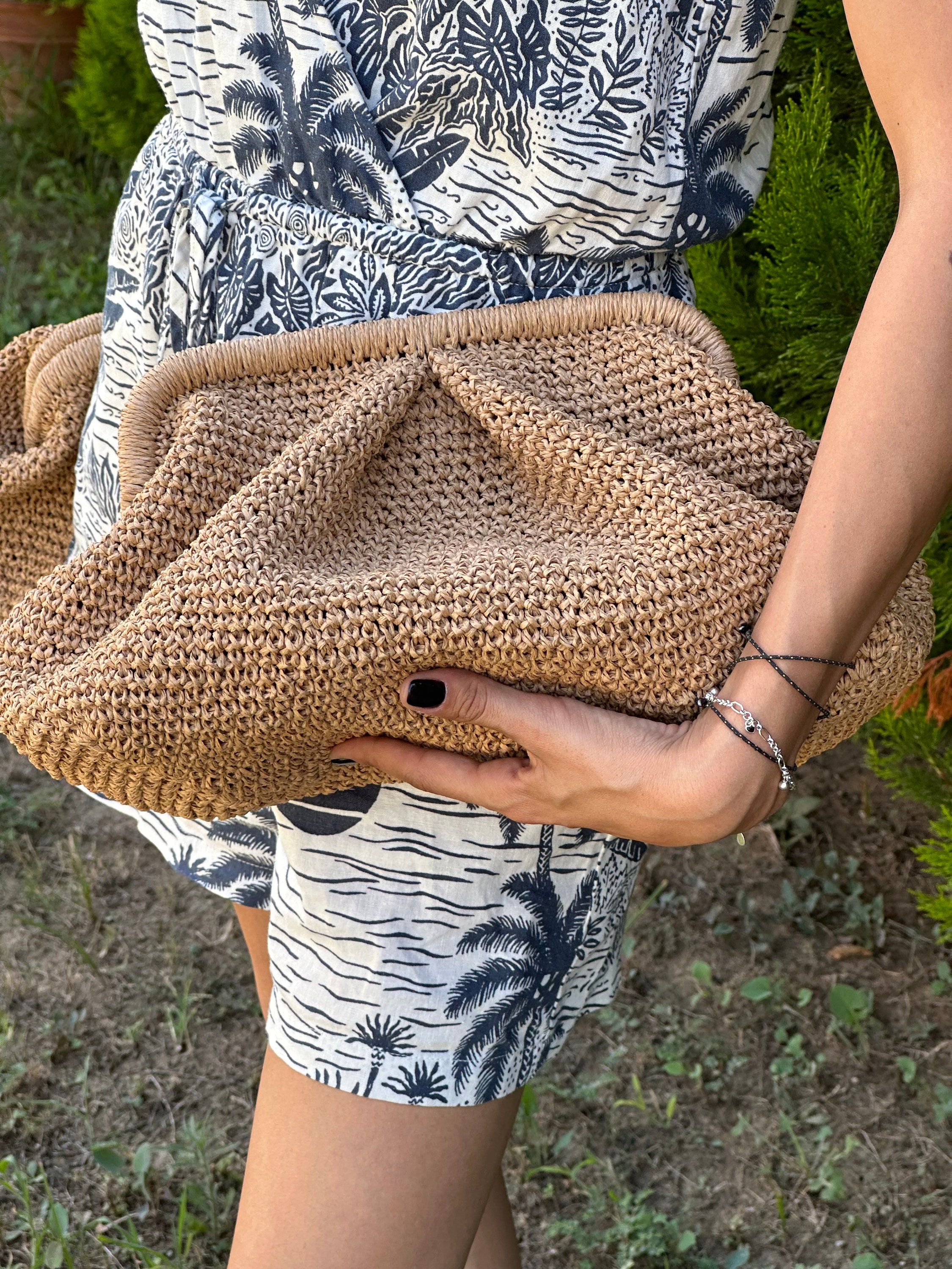Natural Raffia Handmade Clutch, Crocheted Summer Clutch, Summer Raffia ...