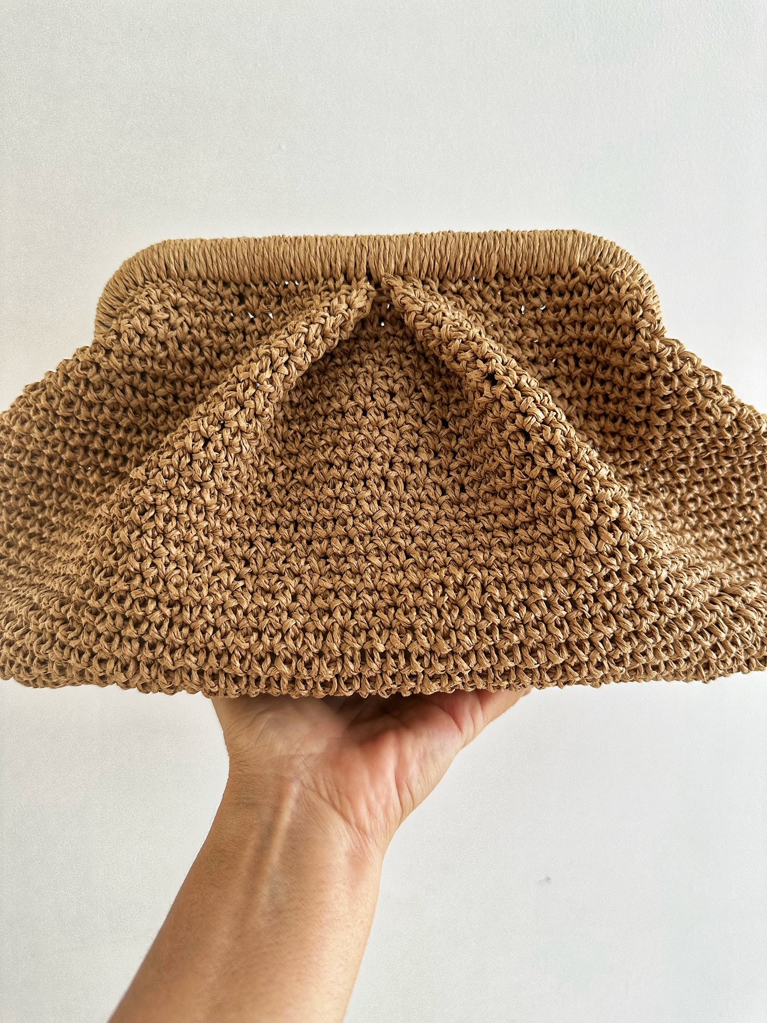 Natural Raffia Handmade Clutch, Crocheted Summer Clutch, Summer Raffia ...