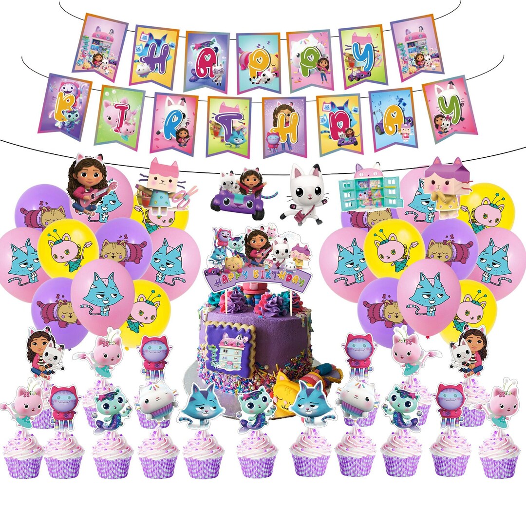 Buy Gabby's Dollhouse Cartoon Theme Decorations Birthday Party Online ...