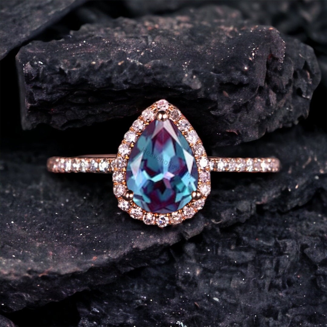Vintage Style Alexandrite Ring Pear Cut Alexandrite Ring Rose - Etsy