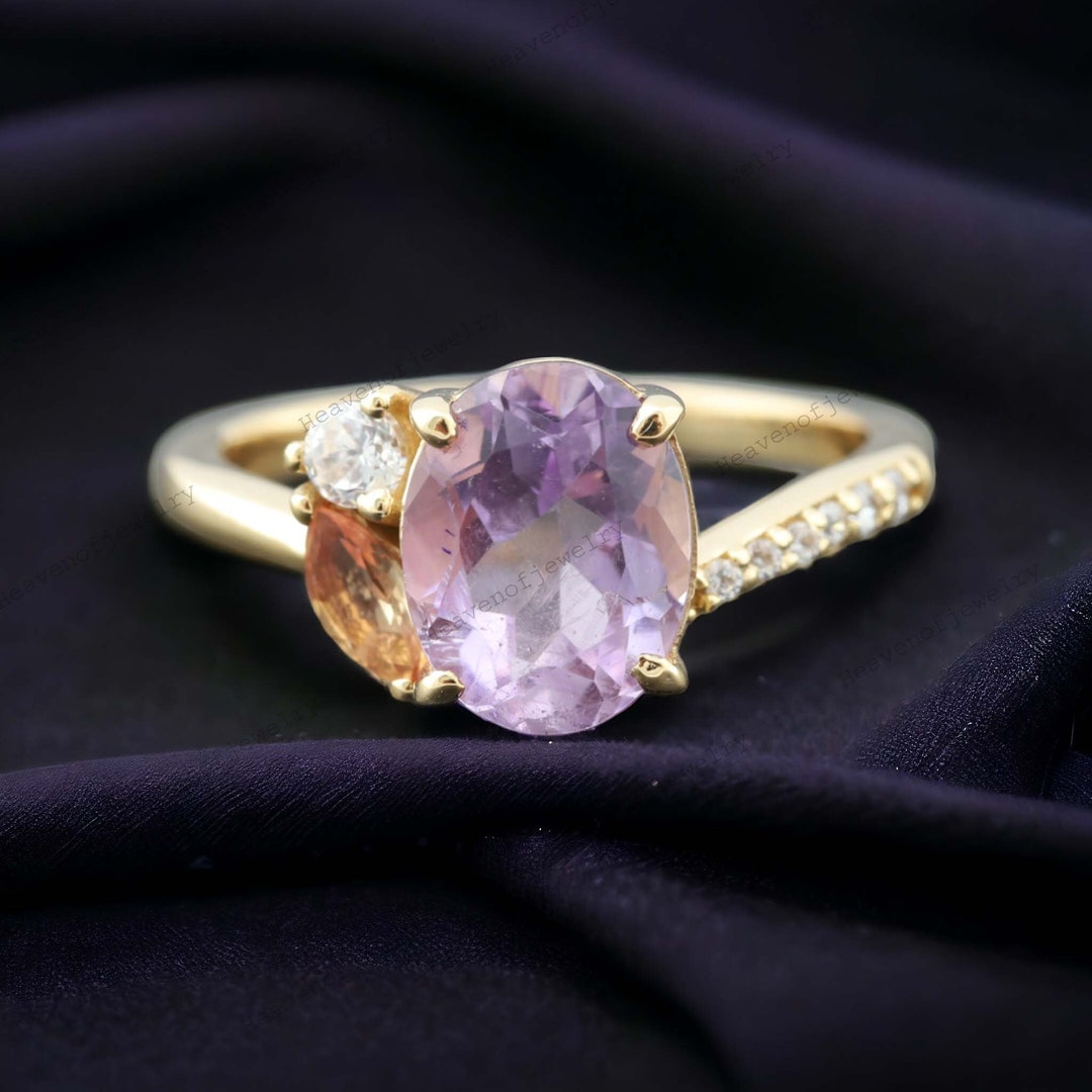 Purple Alexandrite Engagement Ring Unique Art Deco Bridal Ring Marquise ...