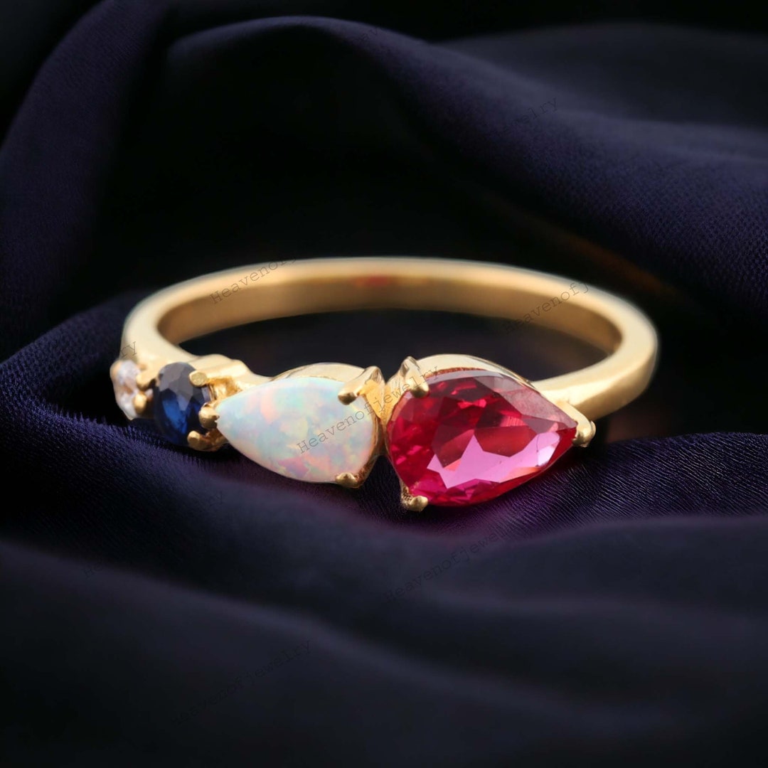 Ruby & Opal Vintage Inspired Ring 14K Yellow Gold Plated Bridal ...