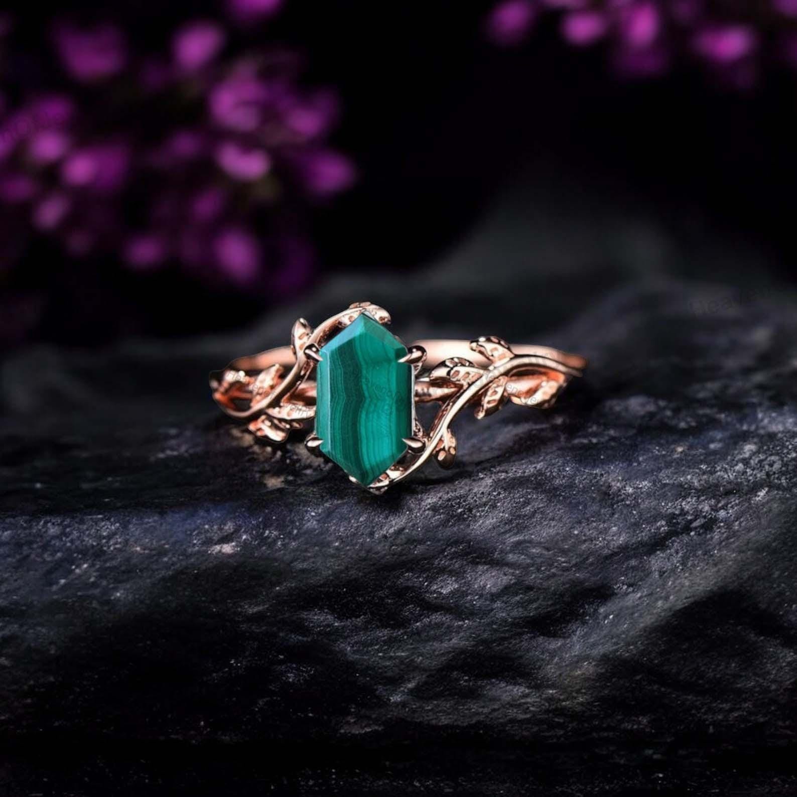 Genuine Malachite Promise Ring Twig Leaf Branch Ring Nature Inspired ...