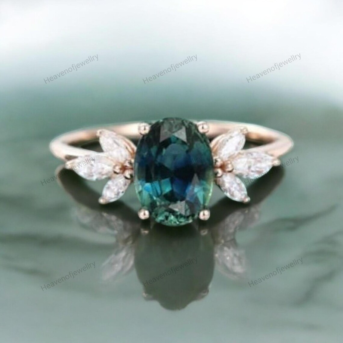 Oval Sapphire Ring, Teal Sapphire Ring, Everyday Ring, September ...