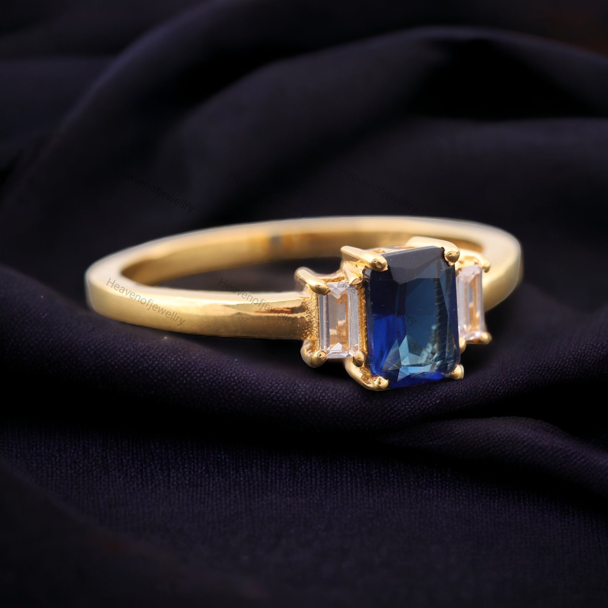 Vintage Blue Sapphire Ring Unique Engagement Ring Set 14k Rose - Etsy