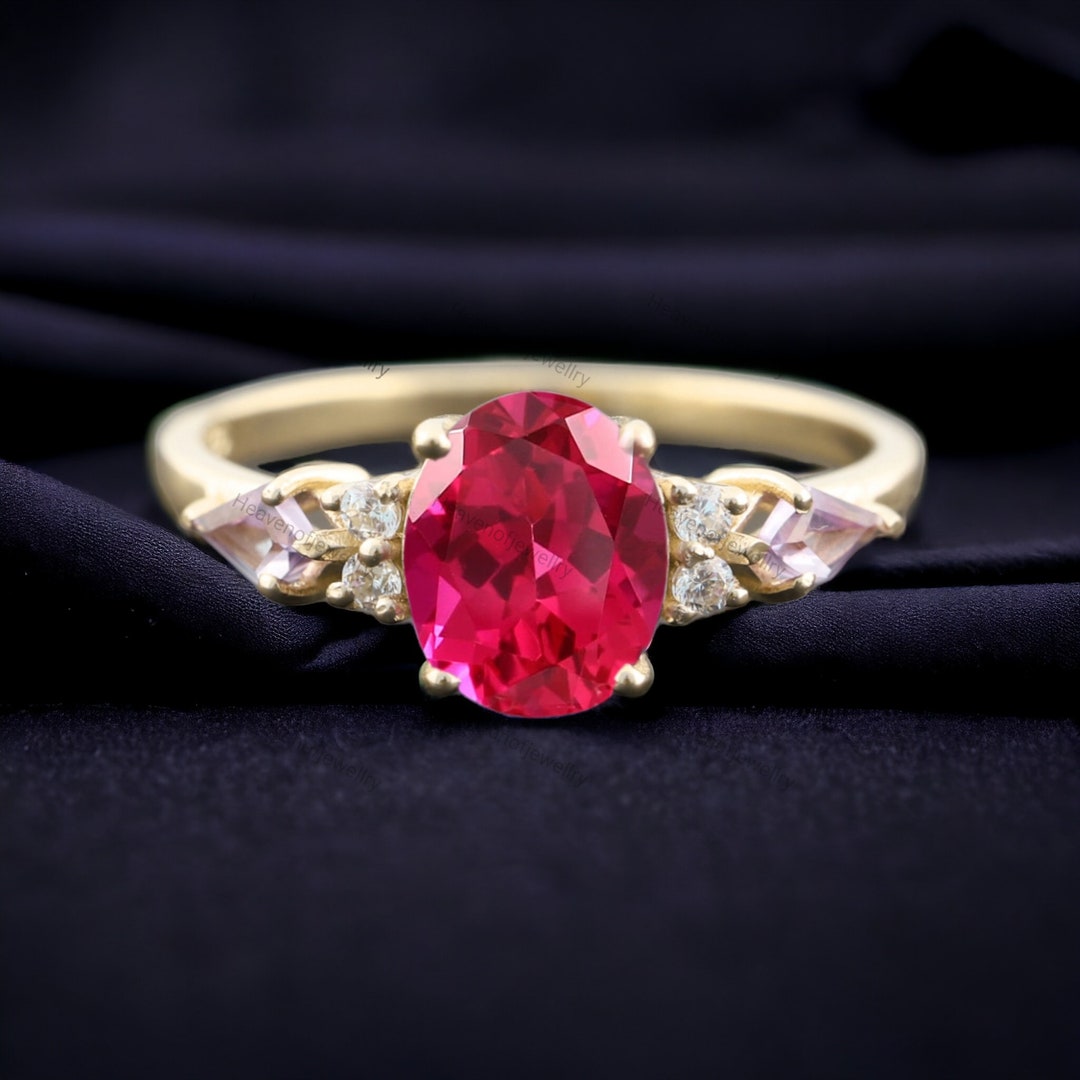 Oval Shape Ruby Wedding Ring 14k Solid Gold Promise Ring Kite Cut ...
