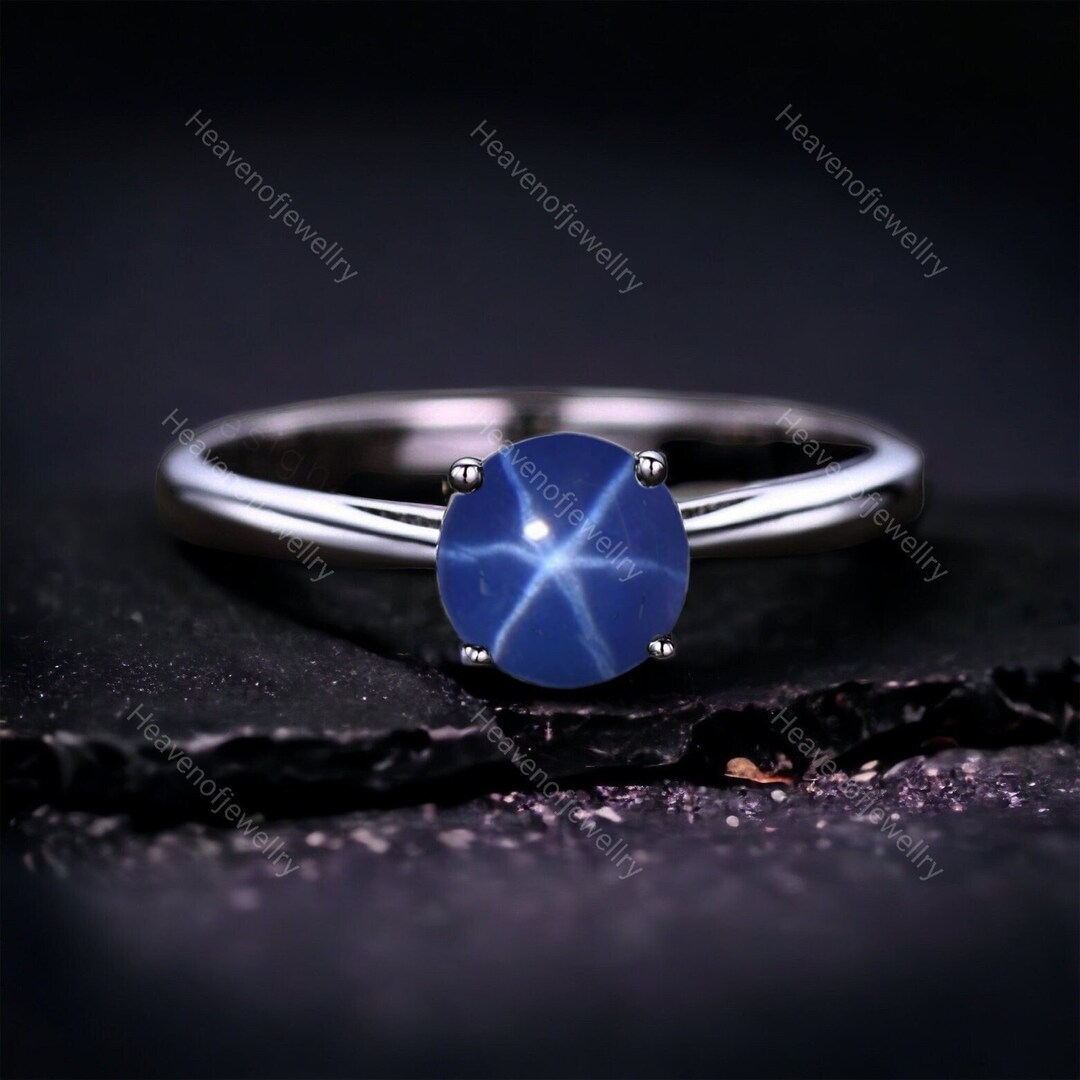 Vintage Lindy Blue Star Sapphire Ring 925 Sterling Silver Ring Women ...