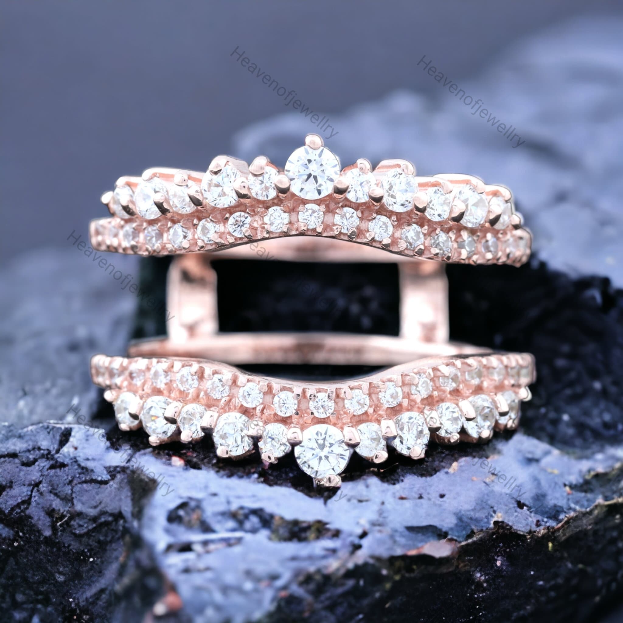 Vintage Moissanite Enhancer Wedding Band Antique Double Curved - Etsy