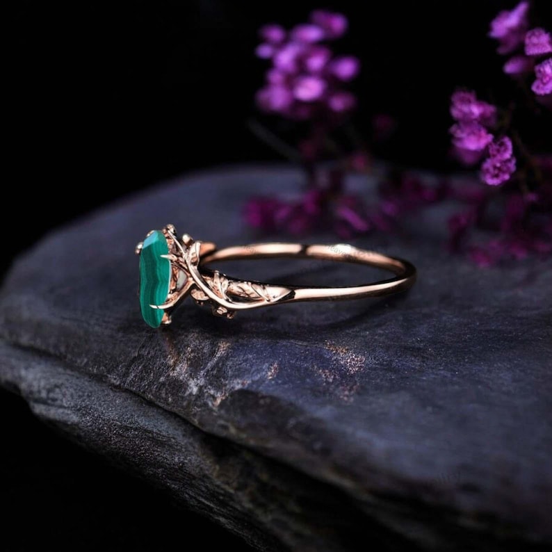 Genuine Malachite Promise Ring Twig Leaf Branch Ring Nature Inspired ...