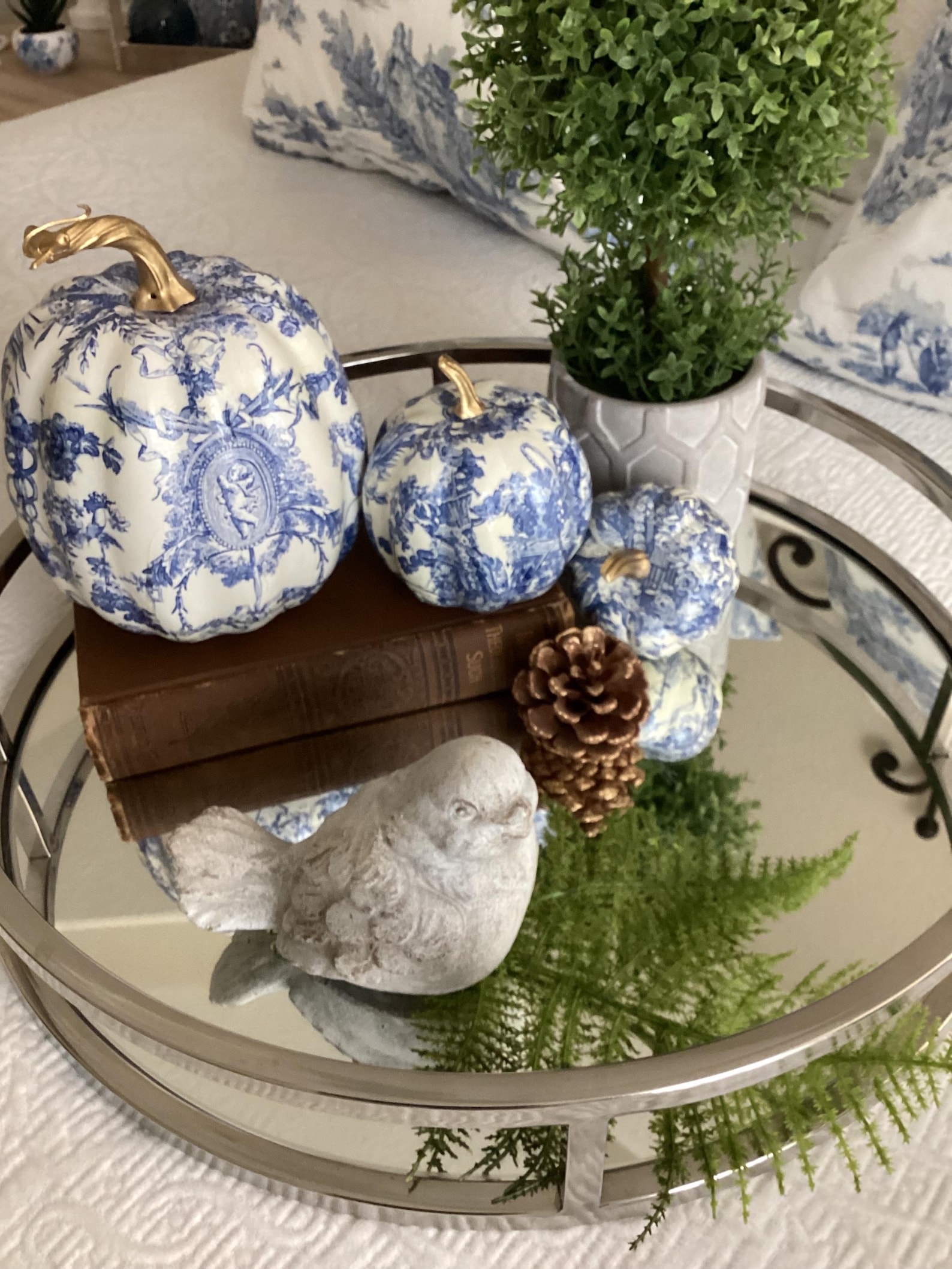 Set of 3, Blue French Toile Fall/thanksgiving Pumpkins - Etsy