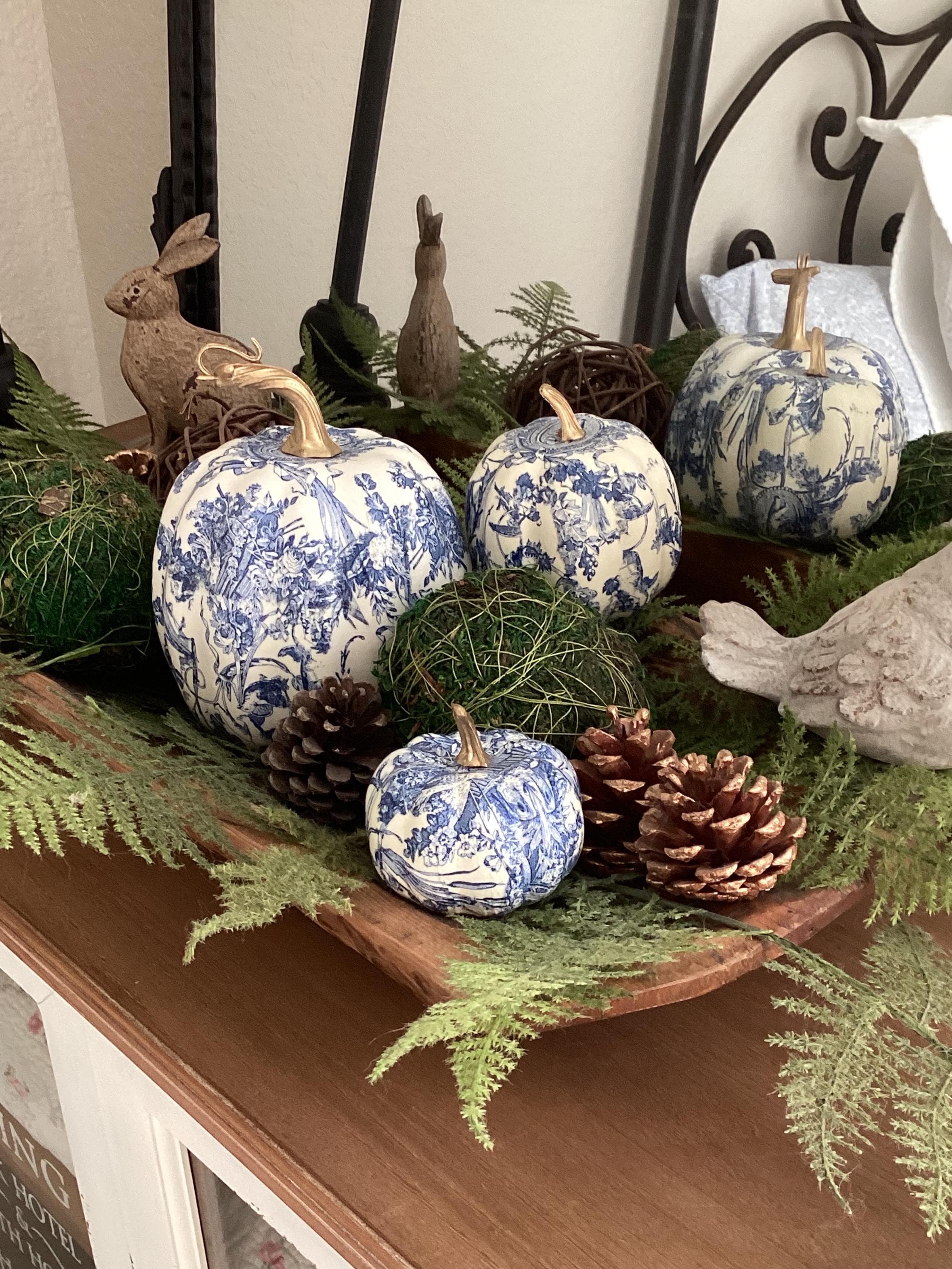 Set of 3, Blue French Toile Fall/thanksgiving Pumpkins - Etsy