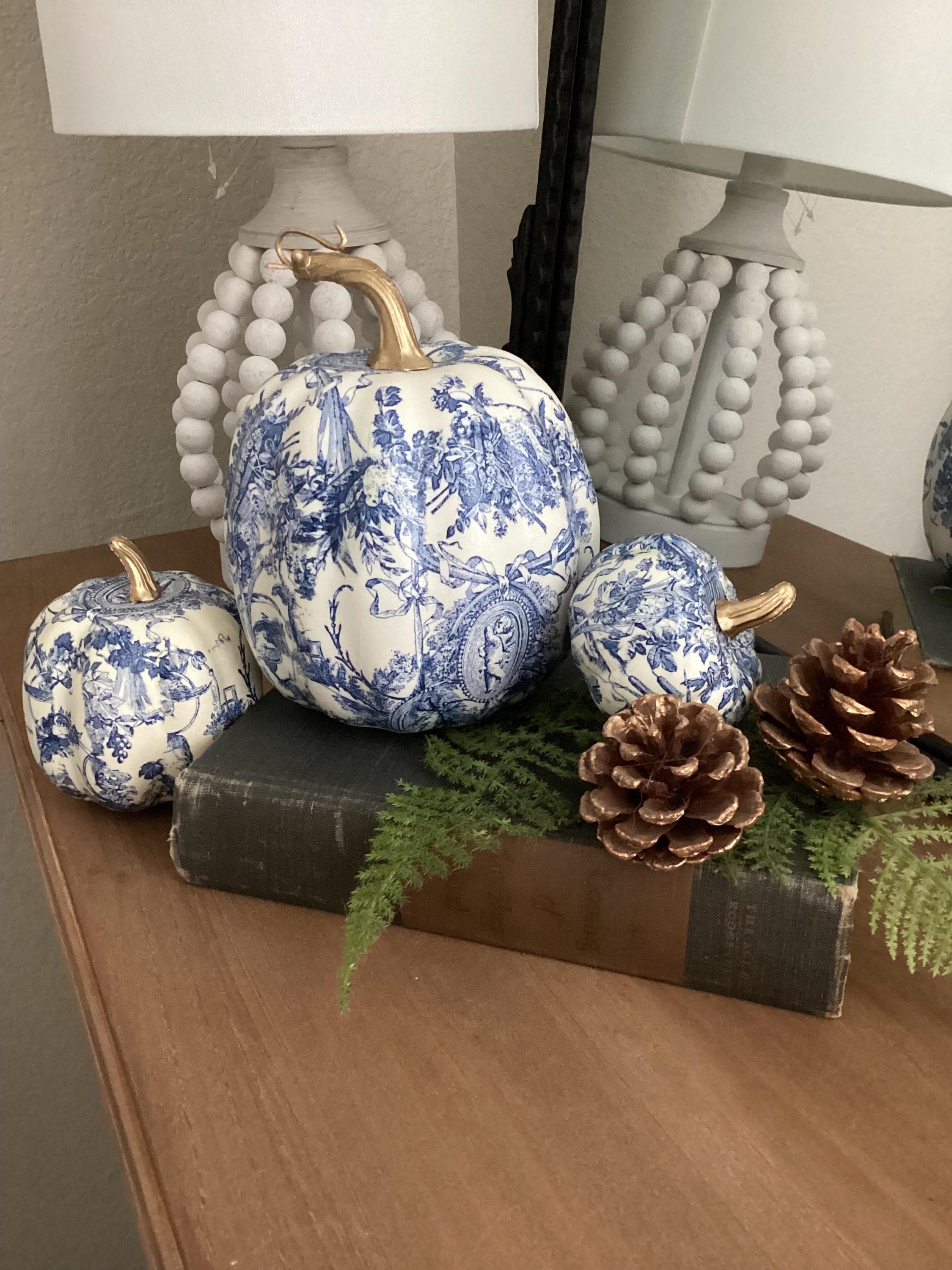 Set of 3, Blue French Toile Fall/thanksgiving Pumpkins - Etsy