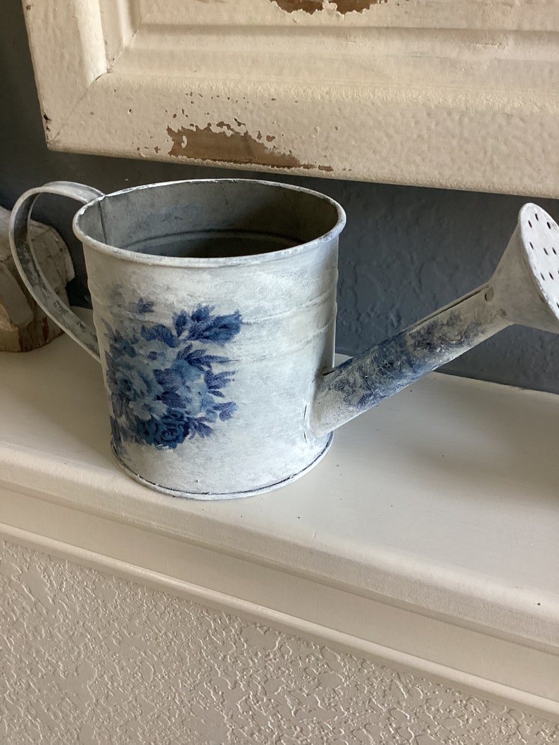 9 X 4 Inch Whitewashed Blue and White Floral Watering Can for - Etsy