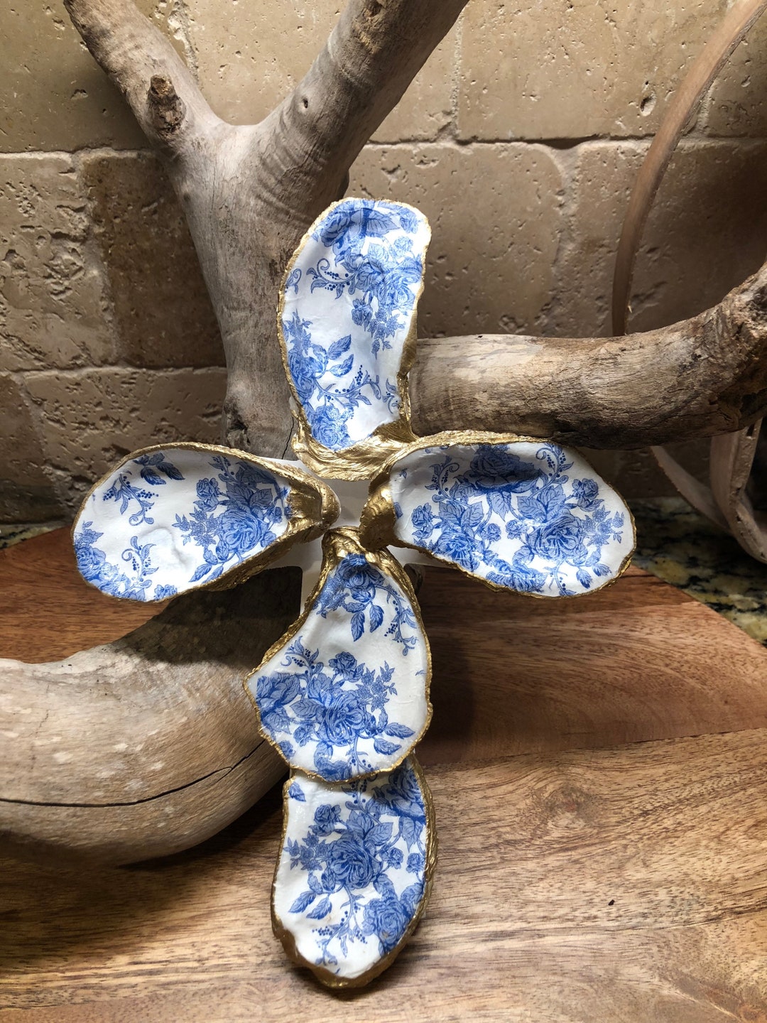 10 INCH CROSS Blue and White Chinoiserie Oyster Shell Cross/ - Etsy