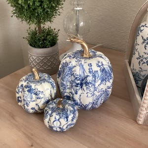 Set of 3, Blue French Toile Fall/thanksgiving Pumpkins - Etsy
