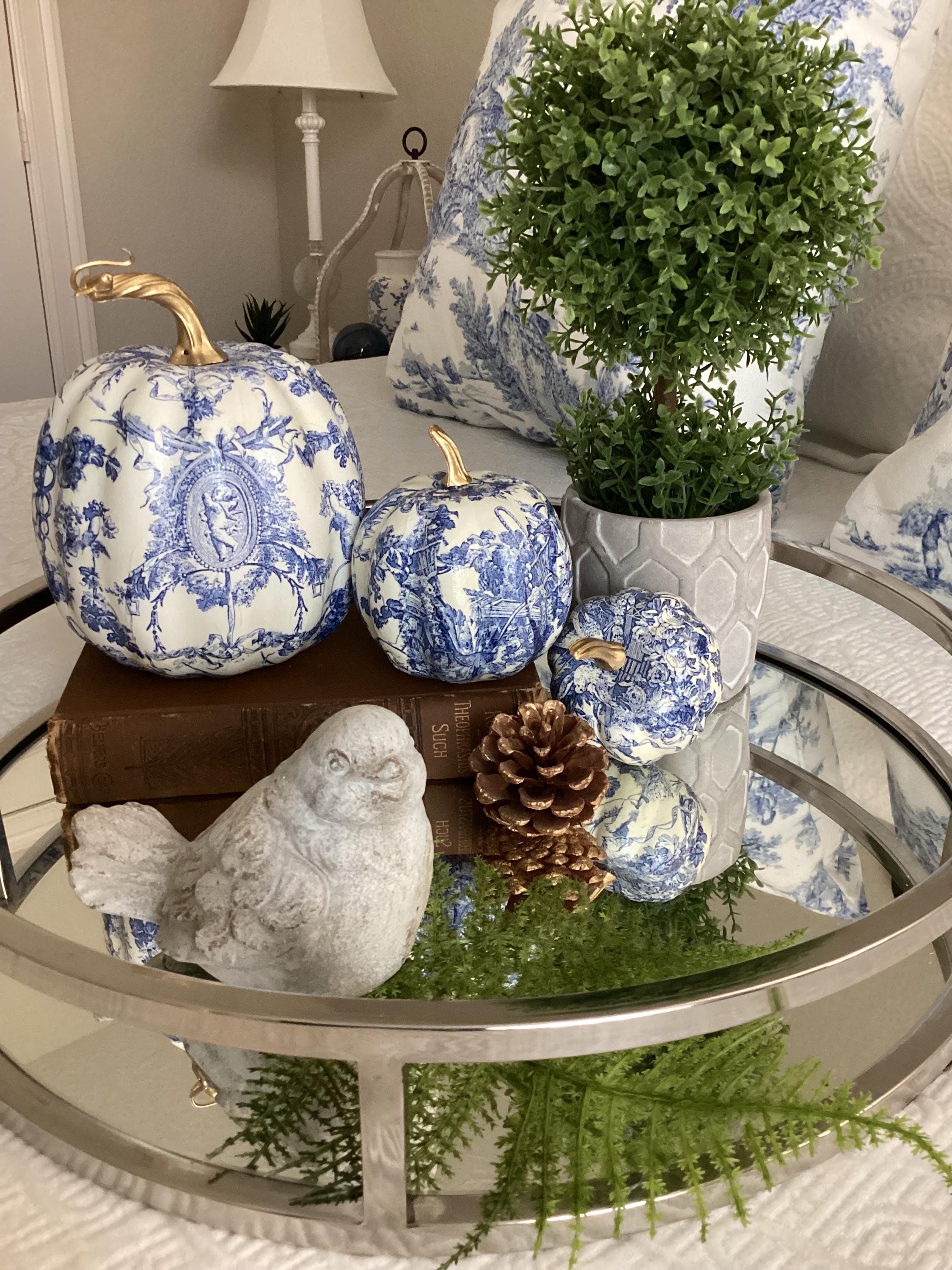 Set of 3, Blue French Toile Fall/thanksgiving Pumpkins - Etsy