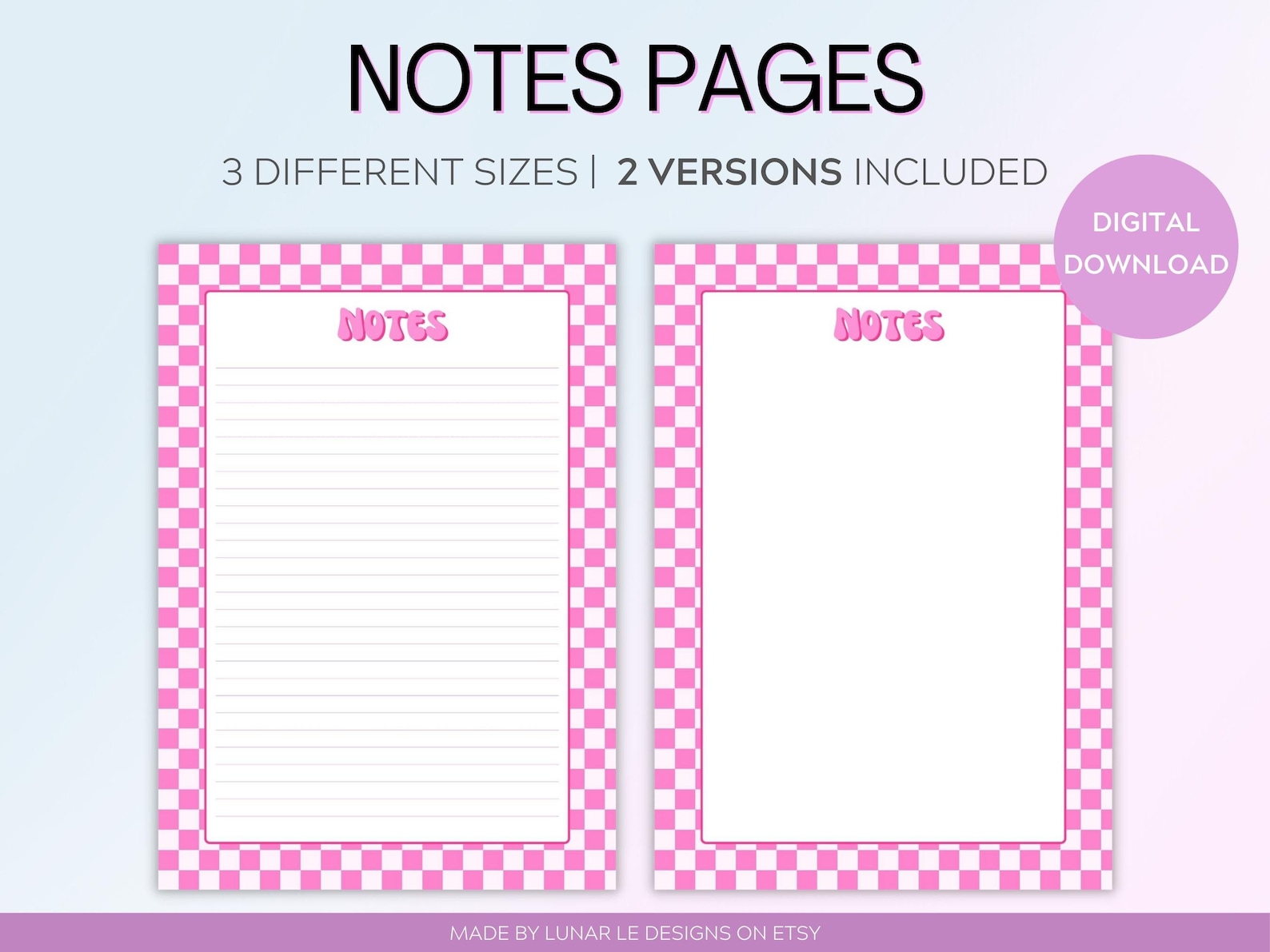 Pink Notes Page Printable Printable Notes Page Template. - Etsy UK