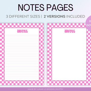 Pink Notes Page Printable Printable Notes Page Template. - Etsy UK