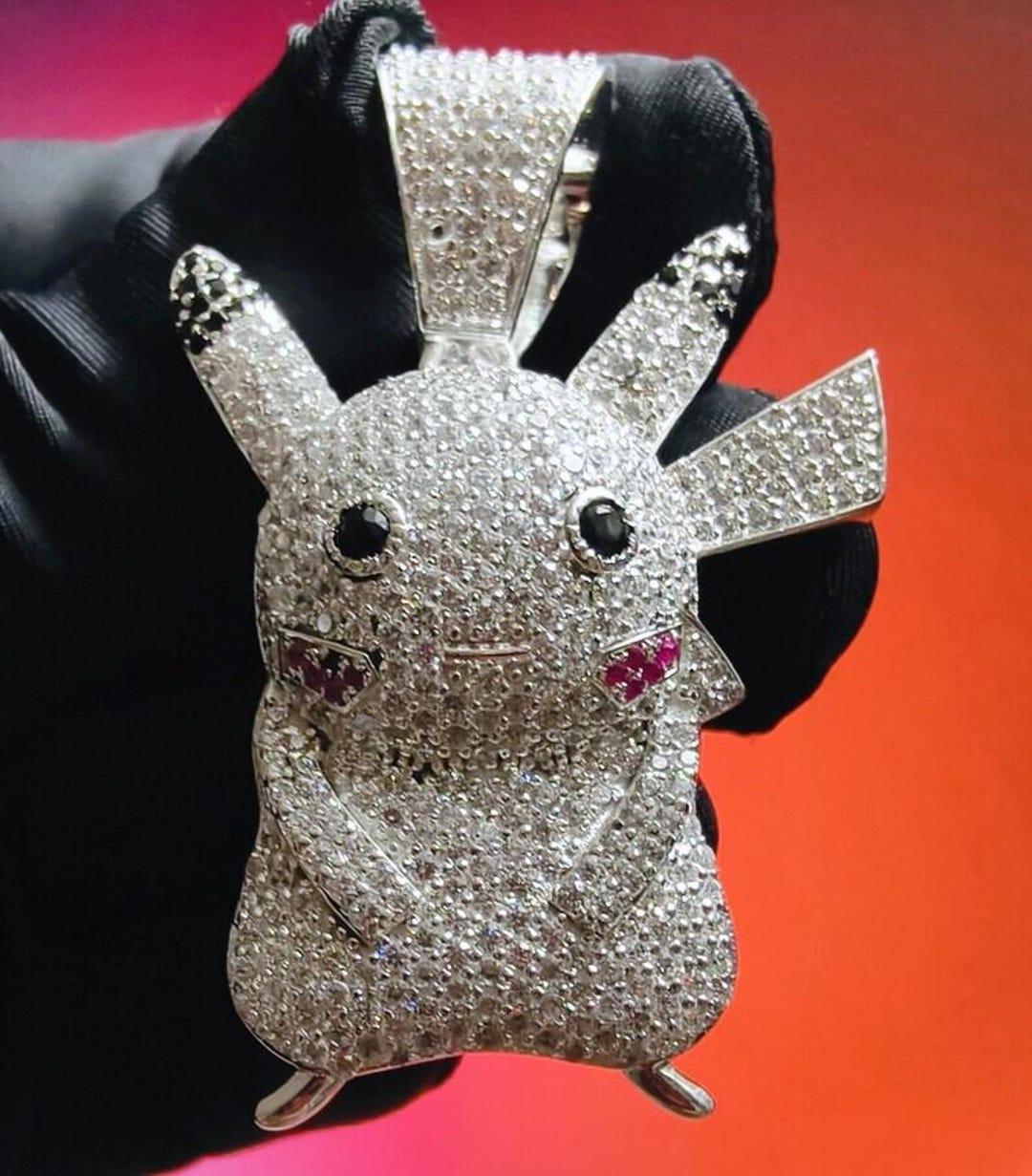 Pikachu Cartoon Pendant Round Cut Simulated Diamond Pendant 14K White ...