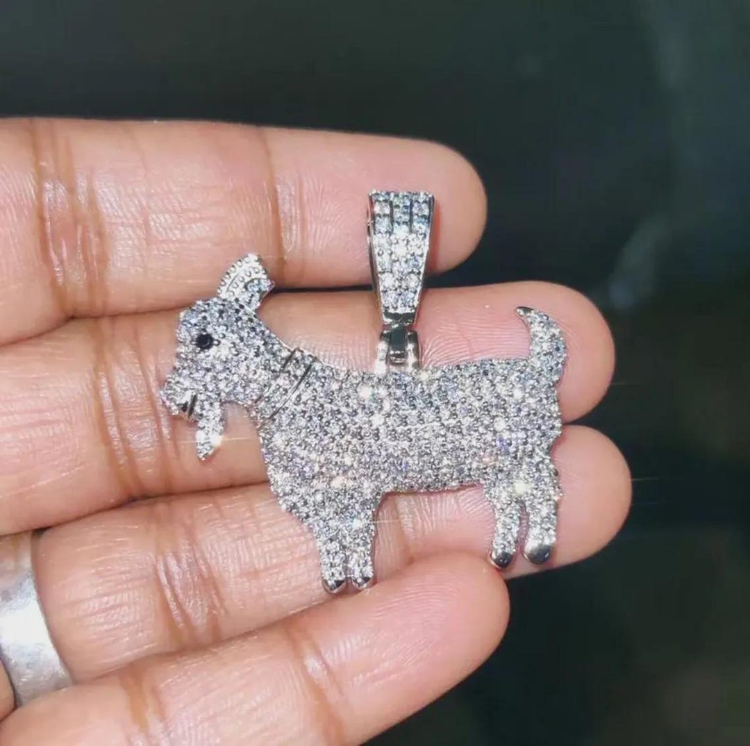 Iced Out Goat Pendant, 14K White Gold Finish, Sterling Silver - Etsy