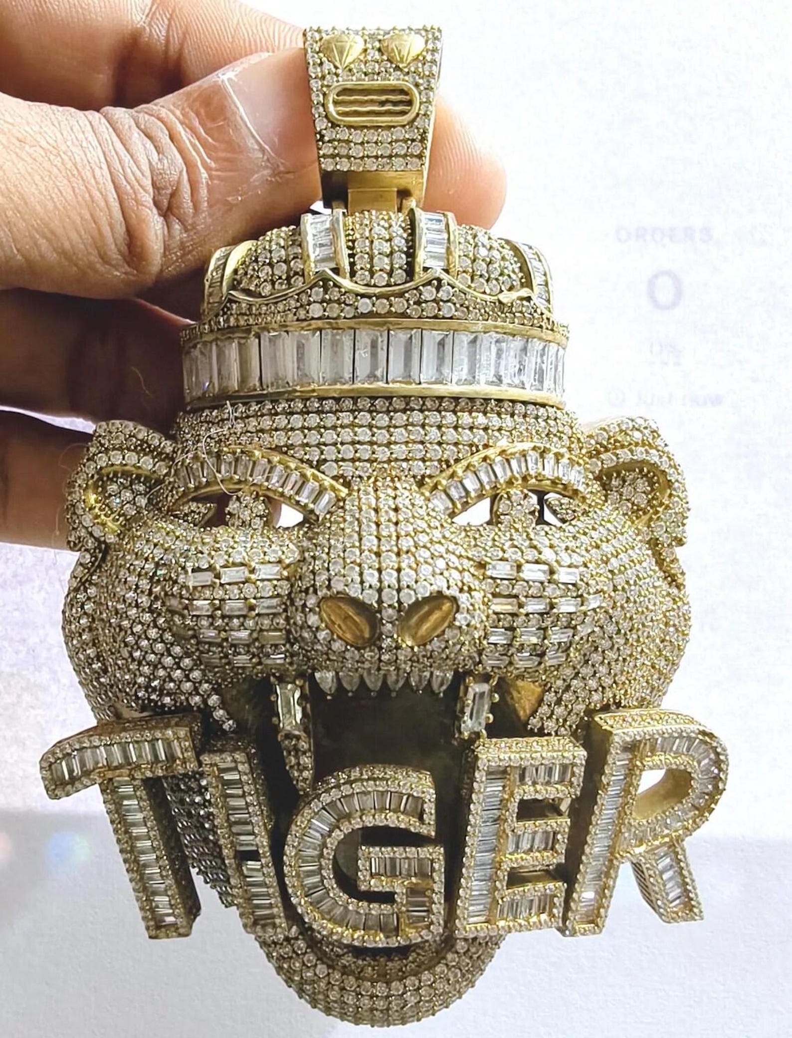 Iced Out Lion Head Pendant: Custom Name Baguette Lab Diamond, 14k ...