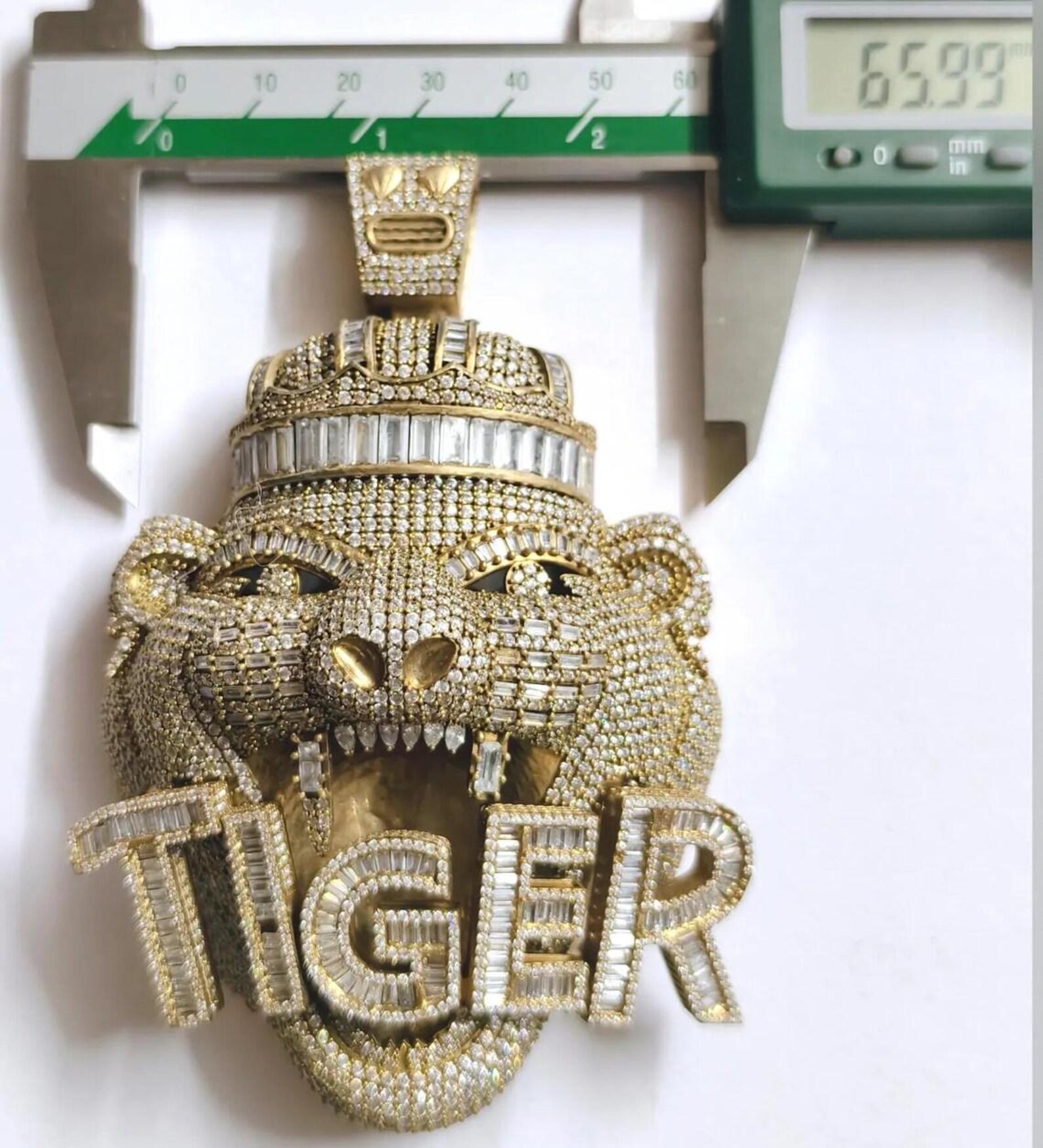 Iced Out Lion Head Pendant: Custom Name Baguette Lab Diamond, 14k ...