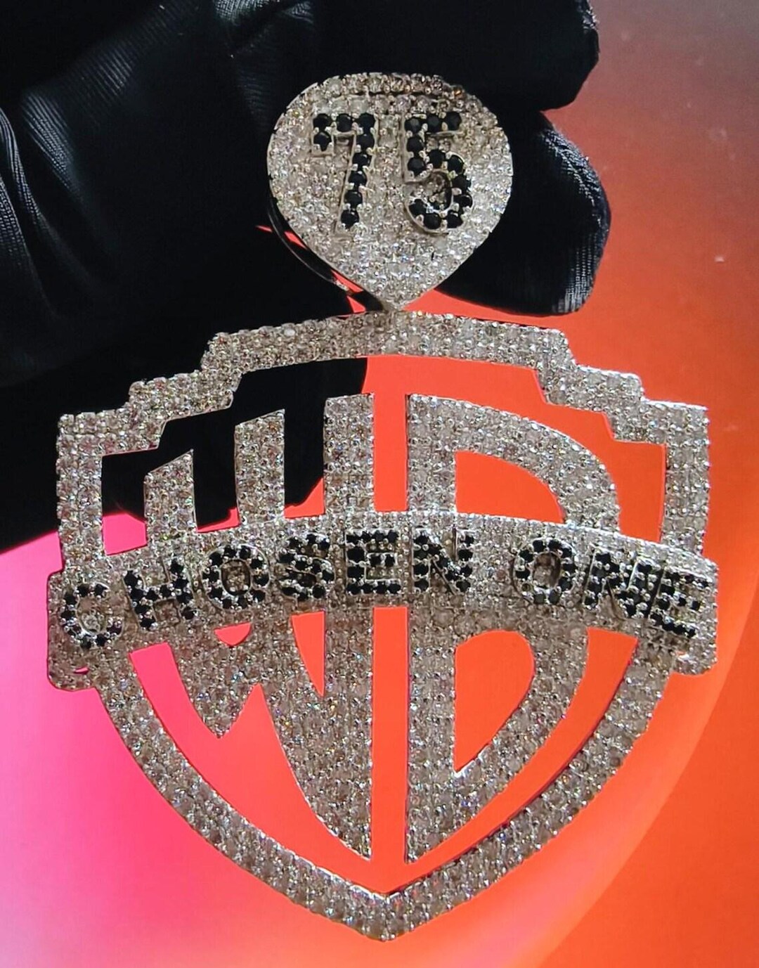 Iced Out WB Letter Pendant: Lab-created Diamond, 14K White Gold Plated ...
