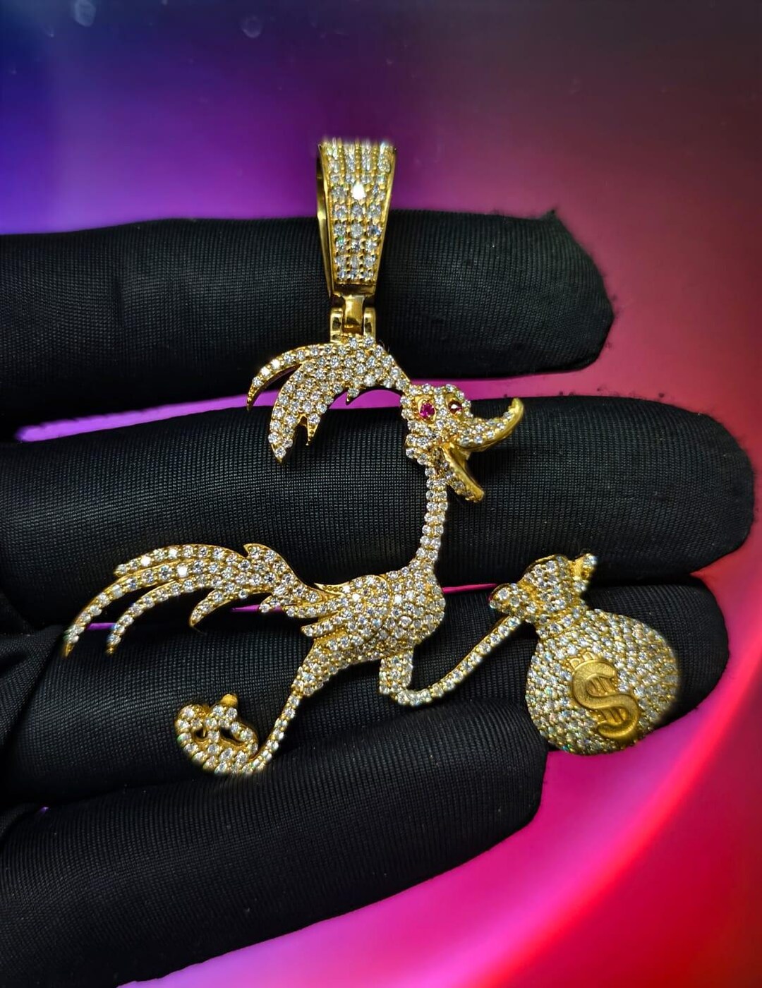 Road Runner Trap Pendant: Simulated Diamond, 14K Yellow Gold Finish ...