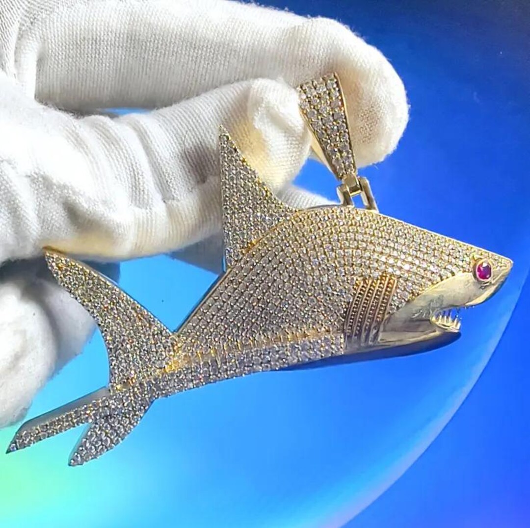 Iced Out Shark Pendant Necklace: VVS Diamond, Yellow Gold Finish - Etsy