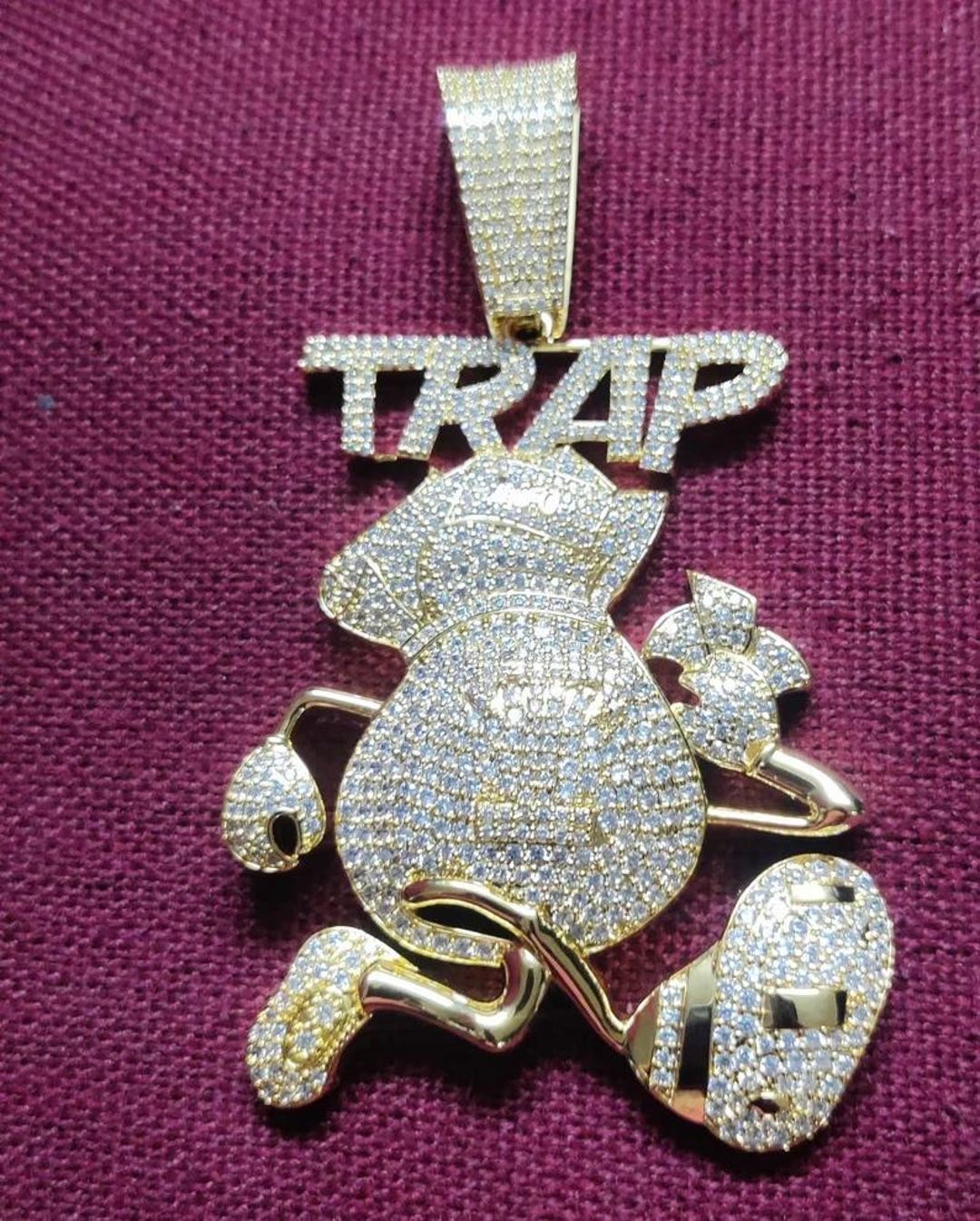 Simulated Diamond Money Bag Pendant: 14K Yellow Gold Finish, Sterling ...