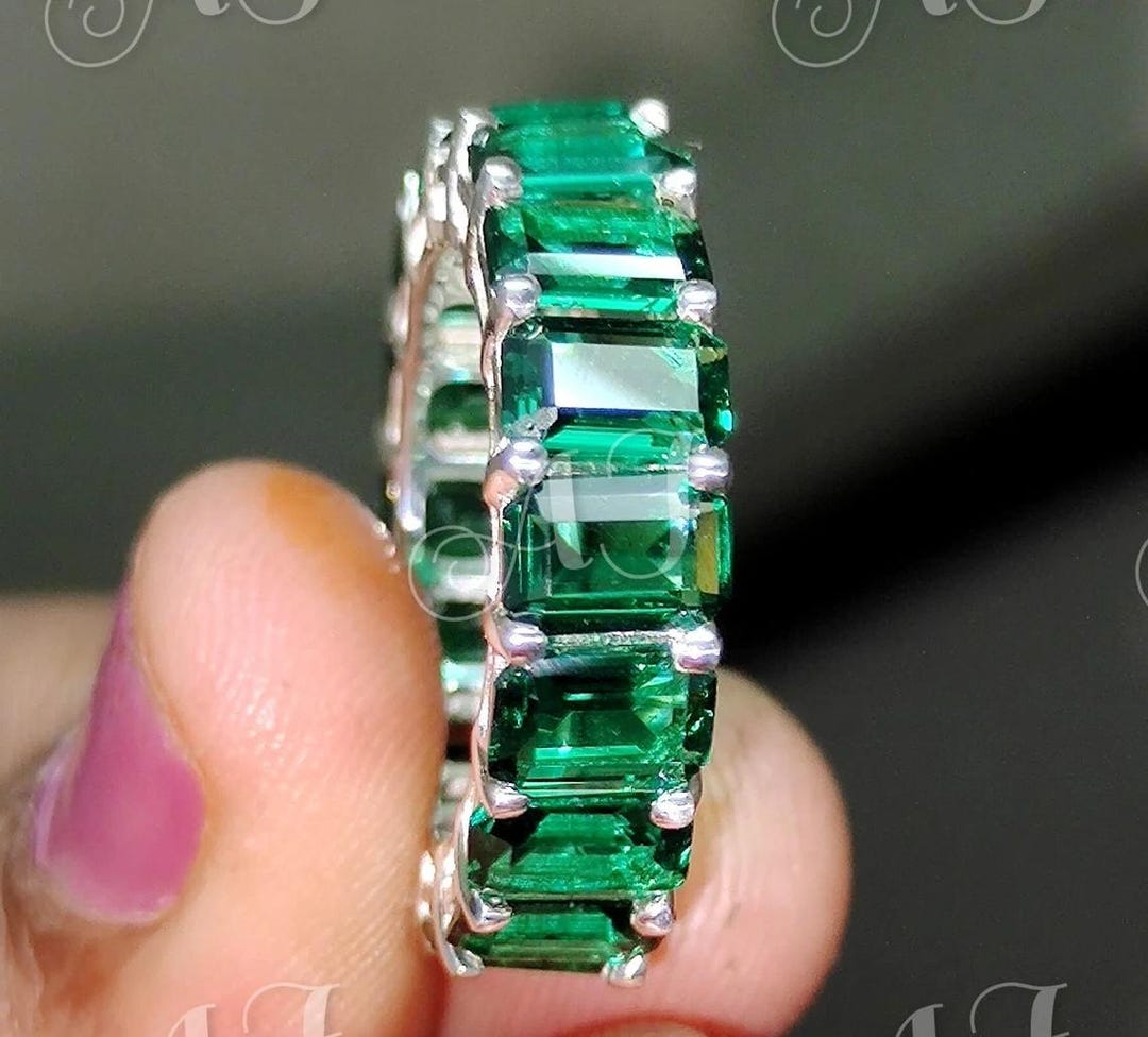 Green Emerald Ring 6ct Emerald Cut Green Emerald Full Eternity Wedding ...