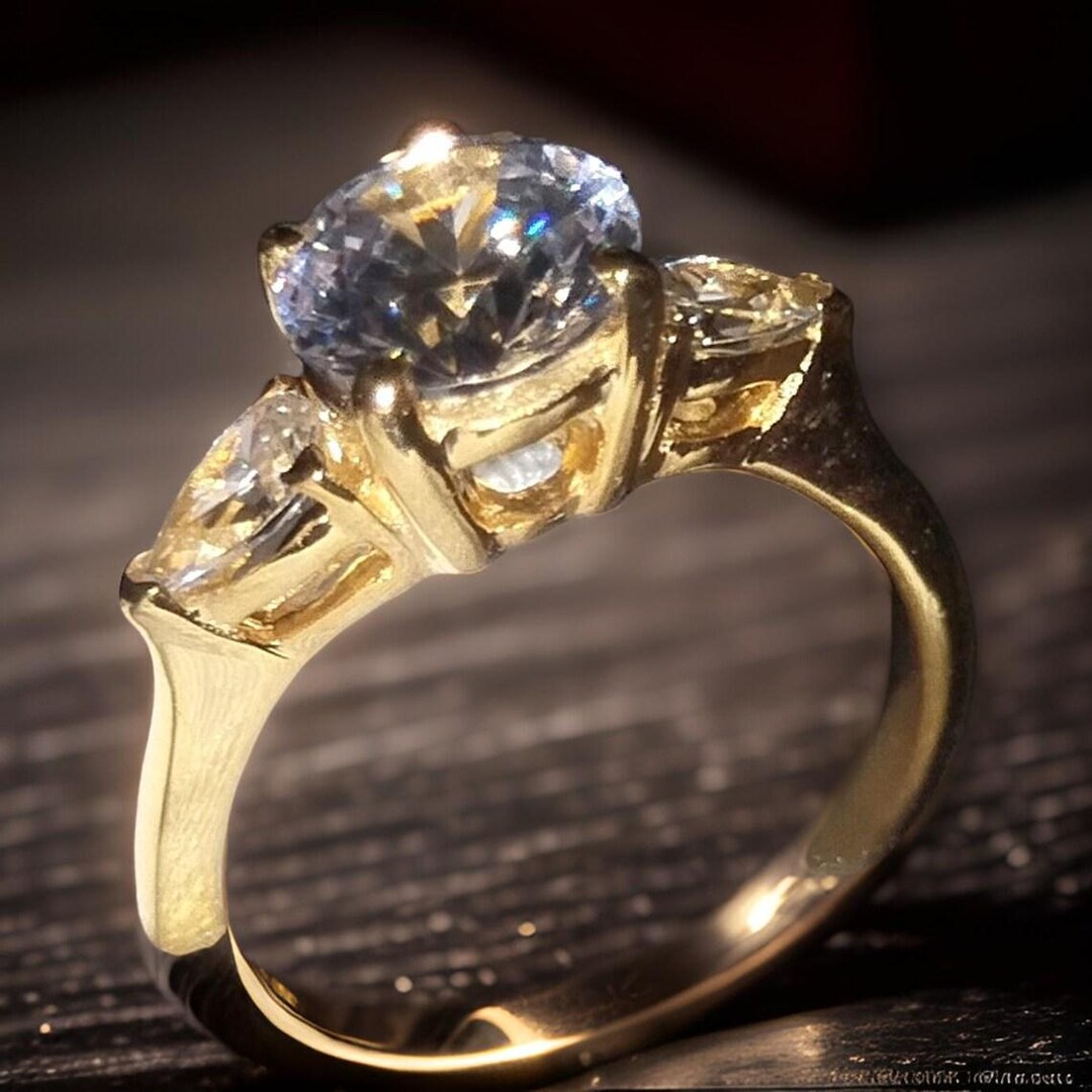 Lab-created Diamond Ring: 14K Yellow Gold Finish, 925 Silver Three ...