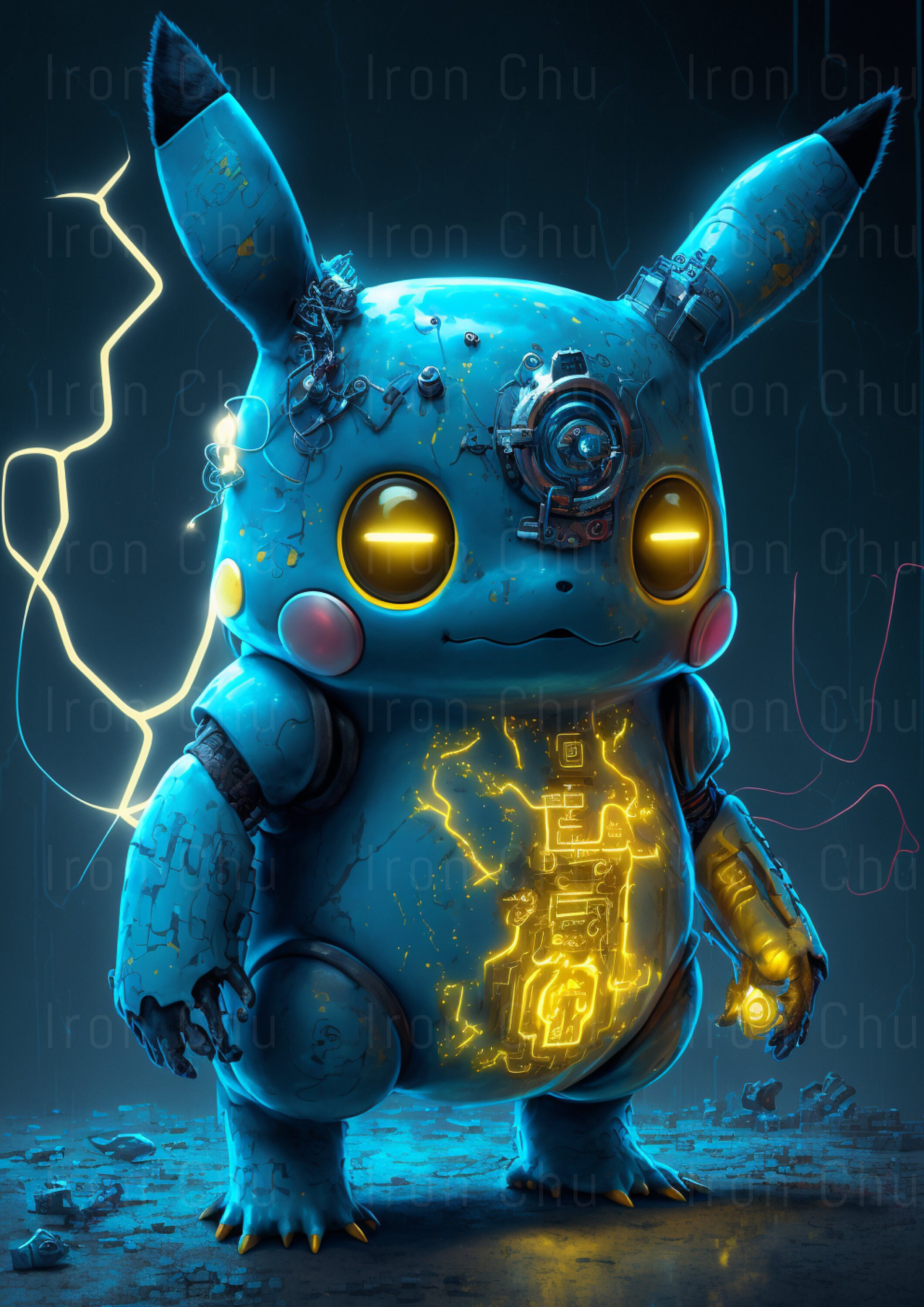 Iron Chu Futuristic Pikachu Pokemon Scarlet Violet Printable Wall Art ...