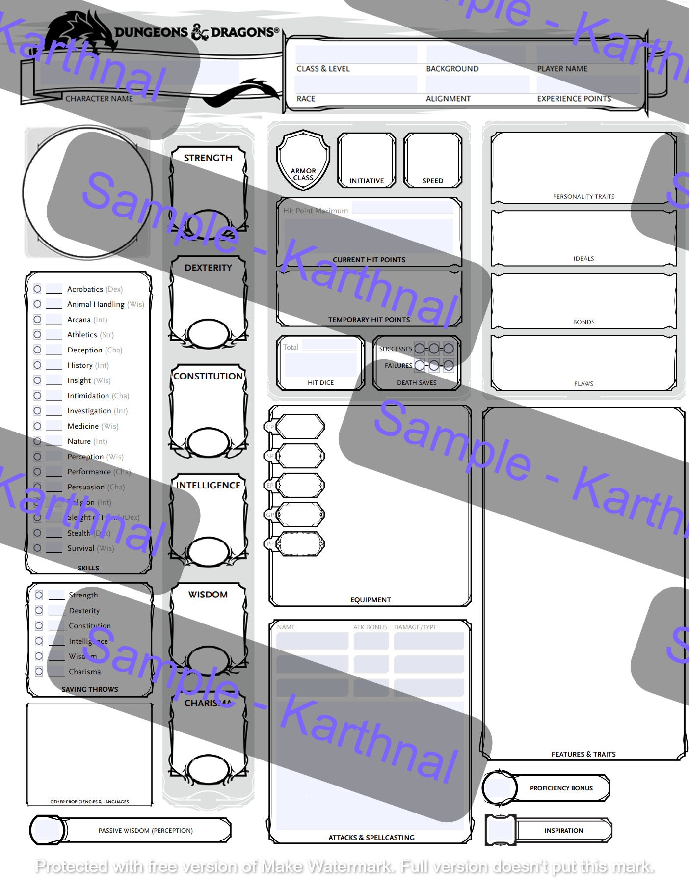 Modified 5e Character Sheet With Portrait Space - Etsy UK