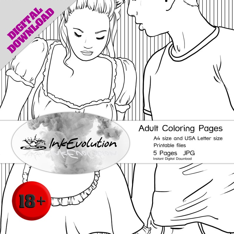 Maid Adult Coloring Page Sex Coloring Page Naughty Coloring Page Oral Sex Nude Couple