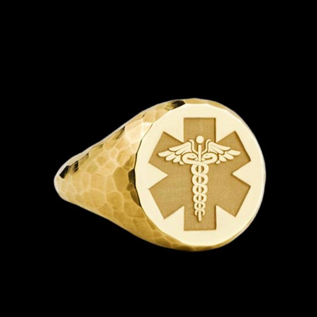 Medical Signet Ring | Hammered Caduceus Jewelry | Doctor EMT Healthcare ...