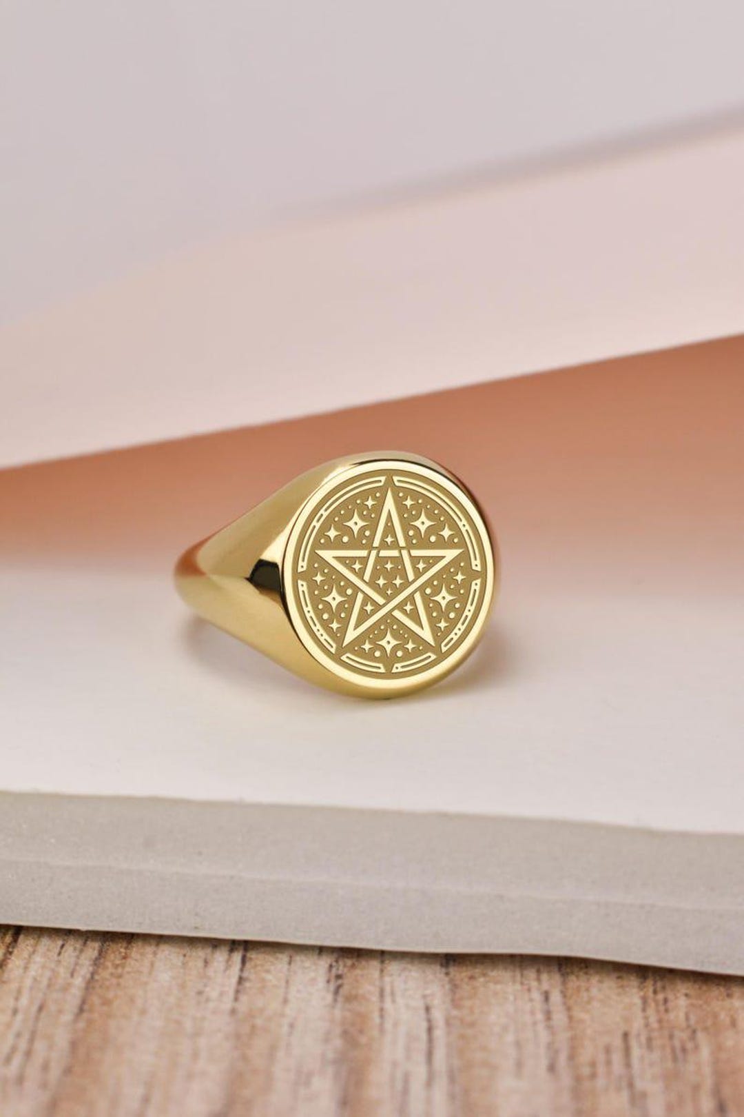 Pentagram Signet Ring| Five Point Star Jewelry Occult Symbol Engraved ...