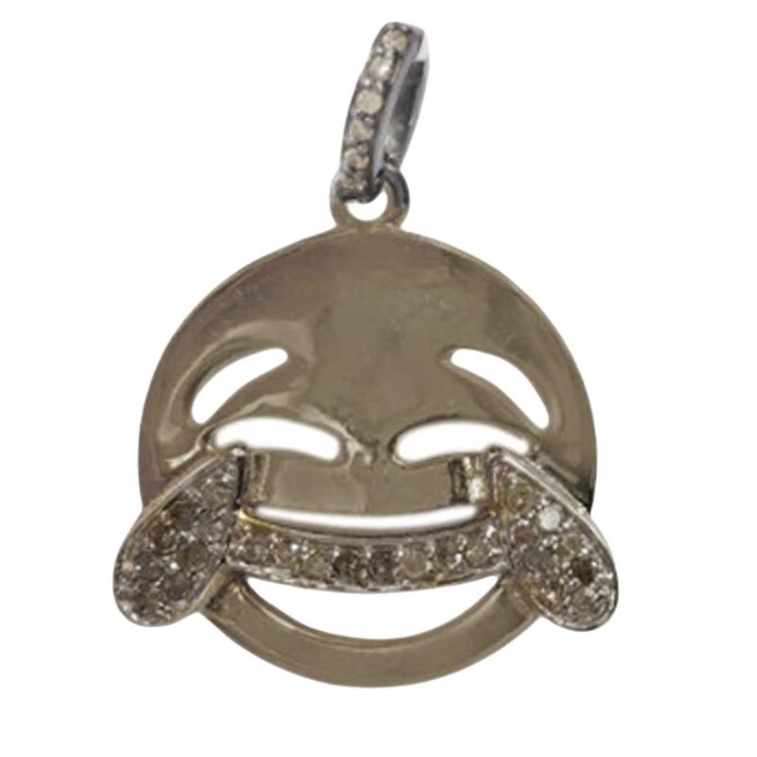 Happy Face Emoji Silver Diamond Pendants .925 Oxidized Sterling Silver ...