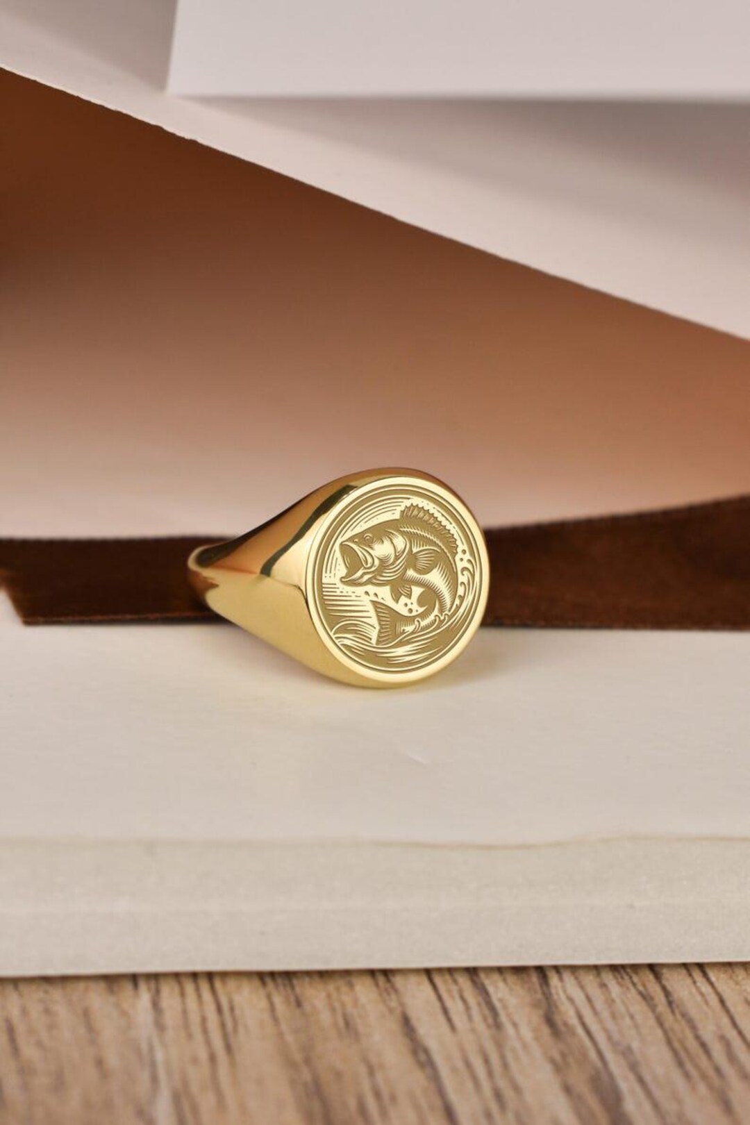 Bass Fishing Signet Ring| Freshwater Fish Jewelry Angler Sport Engraved ...