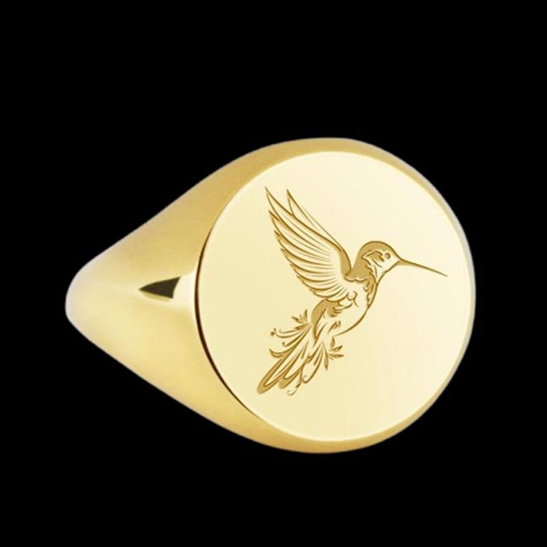 Hummingbird Signet Ring – Handcrafted Brass Gold Plated | Spirit Animal ...