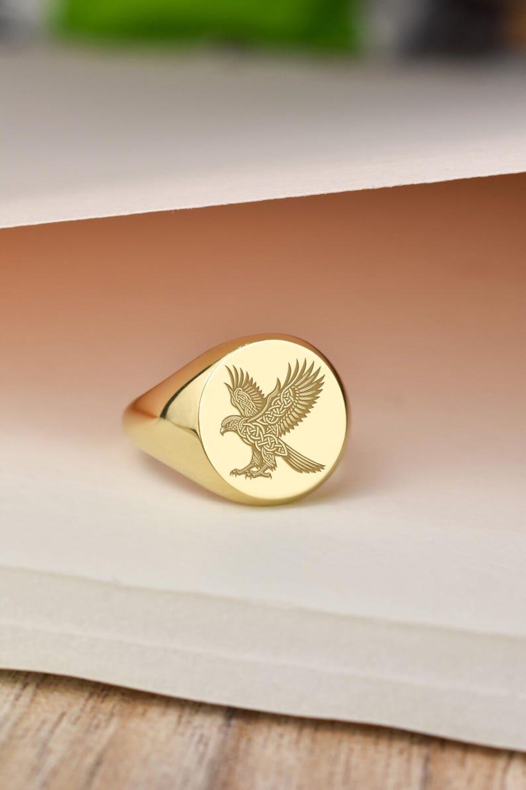 Celtic Knot Hawk Signet Ring| Bird of Prey Engraved Custom Sacred Sky ...