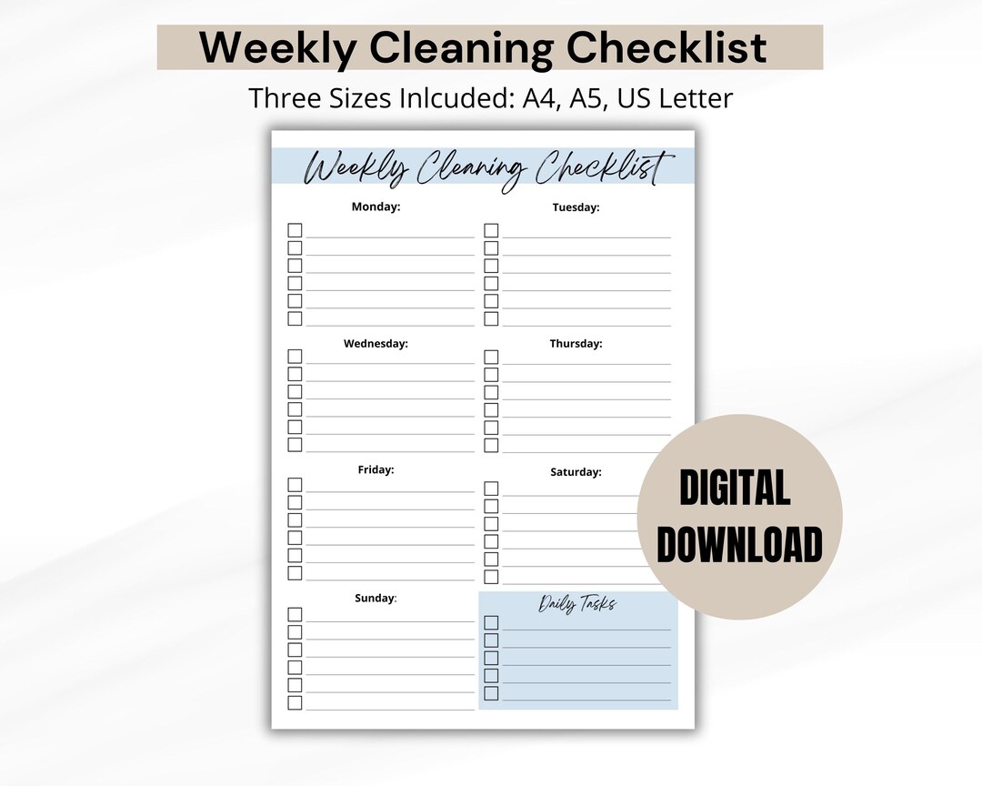 Minimalist Cleaning Checklist Printable | Simple Cleaning Routine ...