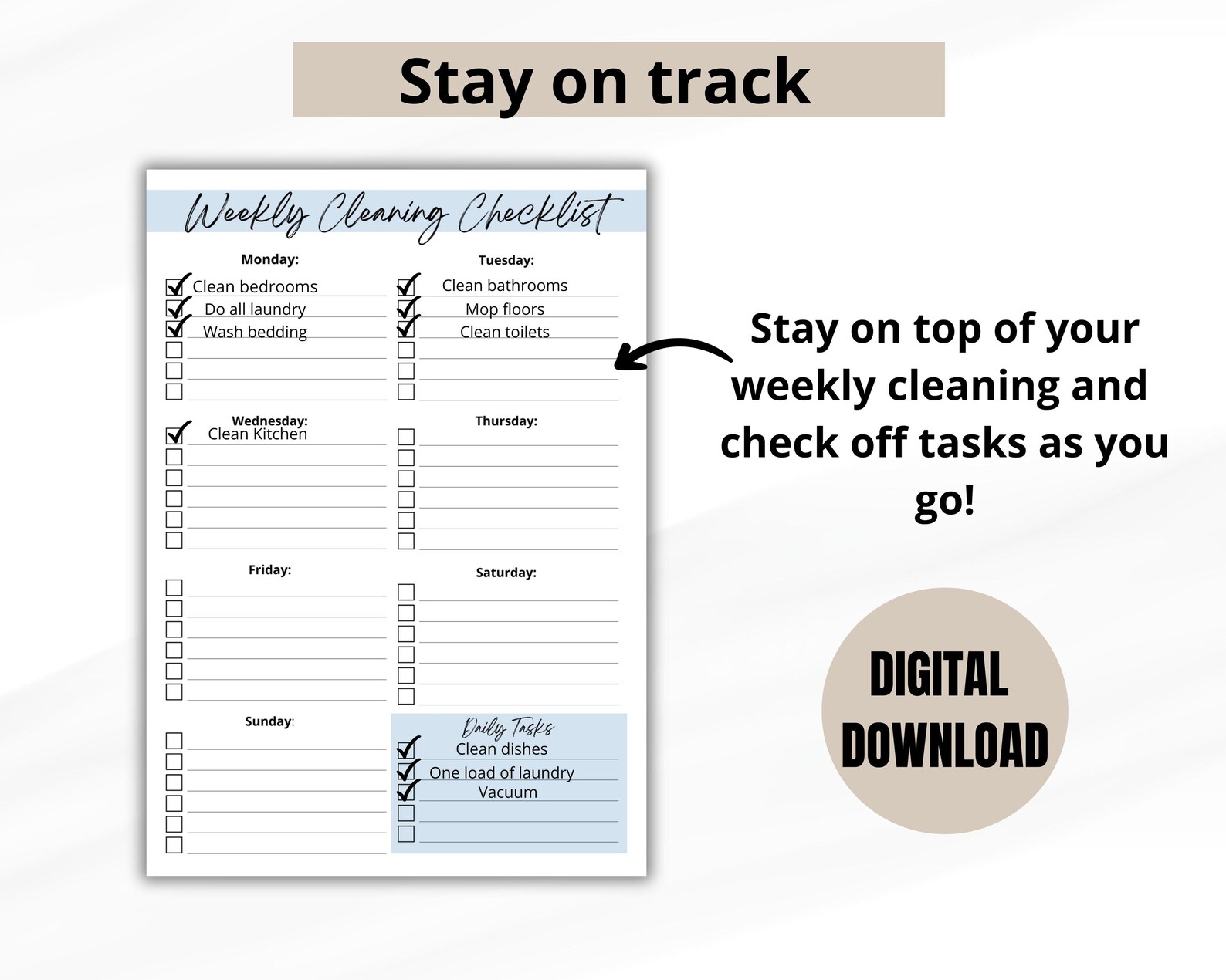 Minimalist Cleaning Checklist Printable | Simple Cleaning Routine ...